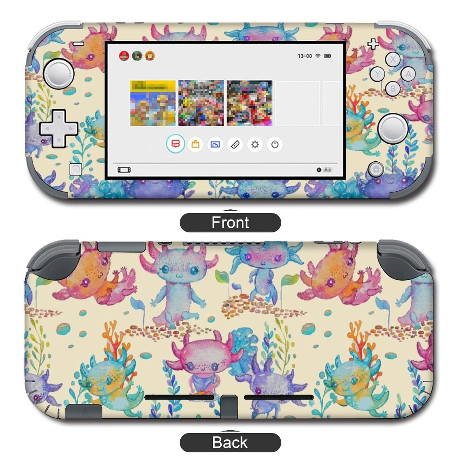 Watercolor Cute Axolotl Stickers Protective Film Sticker Personalized Full Wrap Sticker Compatible with Nintendo Switch