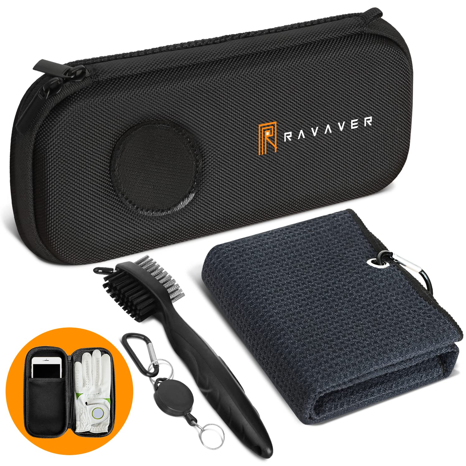 Ravaver Golf Accessories| Golf Gloves Holder Case| Golf Club Brush| Golf Towel| Golf Gifts for Men Women