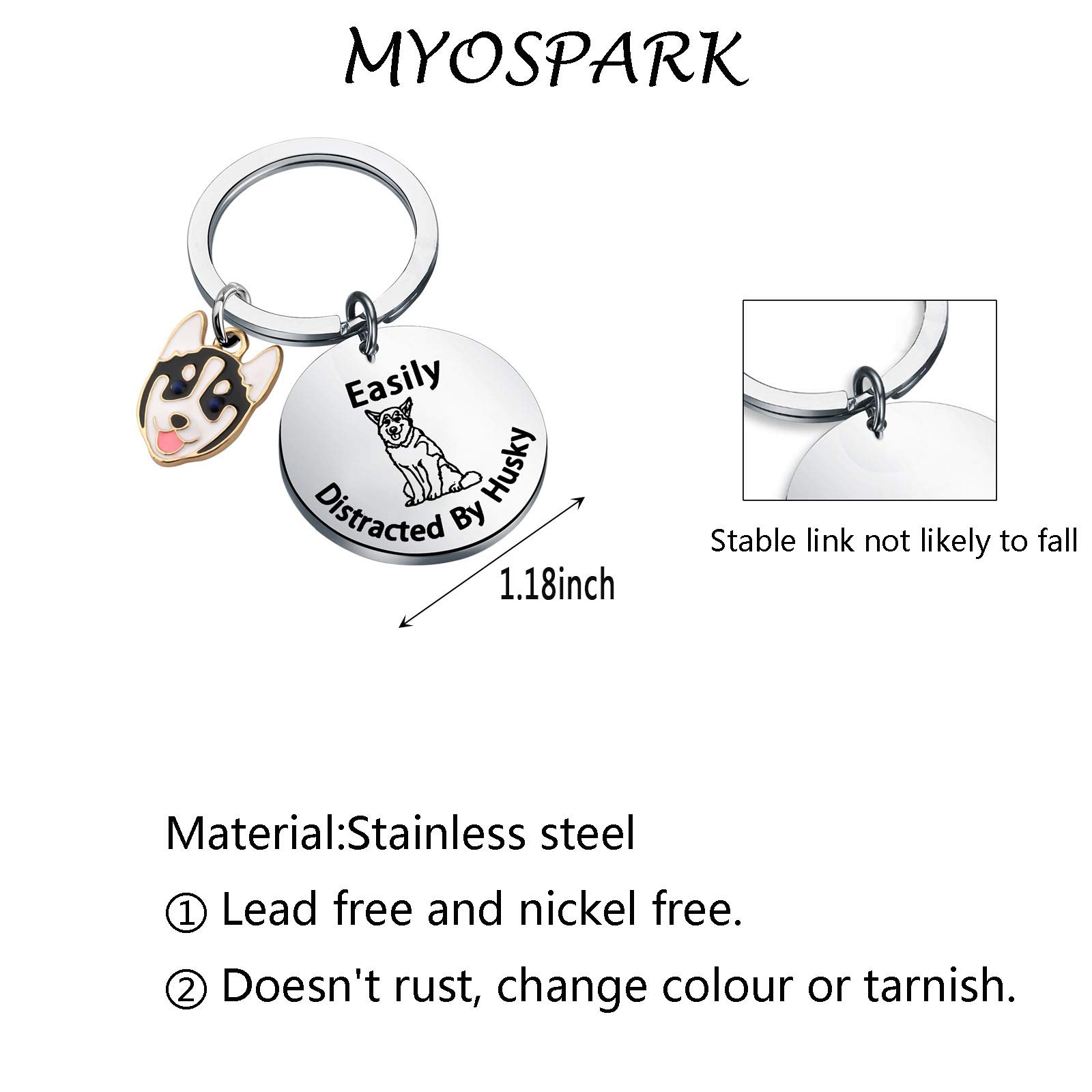 MYOSPARK Husky Mom Gift Easily Distracted by Husky Keychain Dog Jewelry Gift for Husky Lover Husky Owner Dog Sitter Gift (Husky KC)