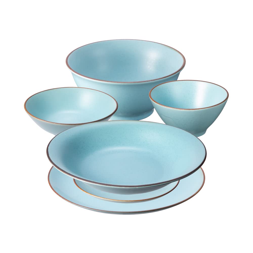 simfe. Dinnerware Set, 6-Piece Set, 9.1/6.3 inches (23/16 cm) Plate, 5.5 inches (14 cm), Free Bowl, Donburi, Oval Bowl, Microwave Safe, Made in Japan, Blue