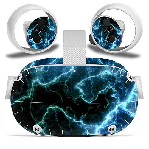 UUShop Vinyl Decal Stickers Skin for Quest 2 VR Headset and Controllers Green Lightnings