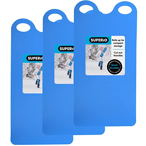 Superio Snow Slider Mat, Flexible Snow Sled Flying Carpet, Roll up Sleds for Kids 36" Lightweight Portable Plastic Snowboard Sled-3 Pack⦠(Blue)