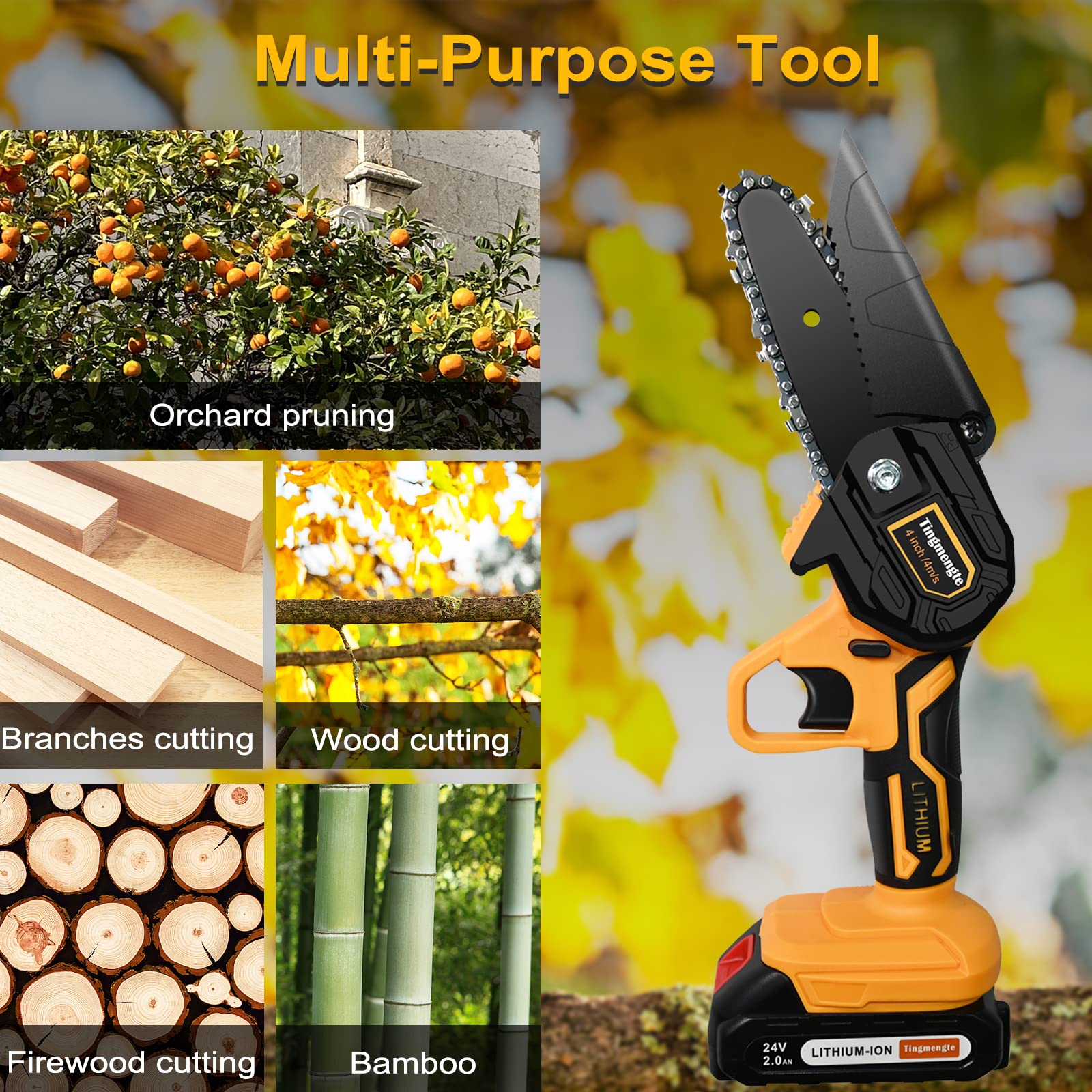 Mini Chainsaw 6 Inch, Cordless Mini Chainsaw Battery Powered with 24V 10000mAh Rechargeable Battery, 2.57Lb One-Hand Use Electric Chainsaw, Handheld Chainsaw for Tree Trimming Wood Cutting
