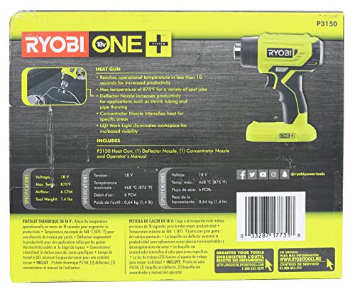 Ryobi 18-Volt ONE+ Lithium-Ion Cordless Heat Gun (Tool Only) P3150 (Renewed)