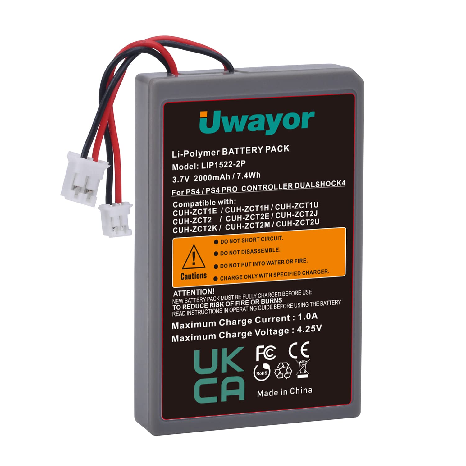 Uwayor 2-Pack 2000mAh PS4 Replacement Battery for Sony PS4 and PS4 pro Controller Dualshock 4 with Installation Tools