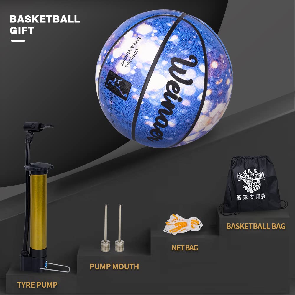 Touch Fish Glow in The Dark Basketball,Light up Starry Sky Luminous Leather Basketball, Aldult Indoor-Outdoor Night Basketbal