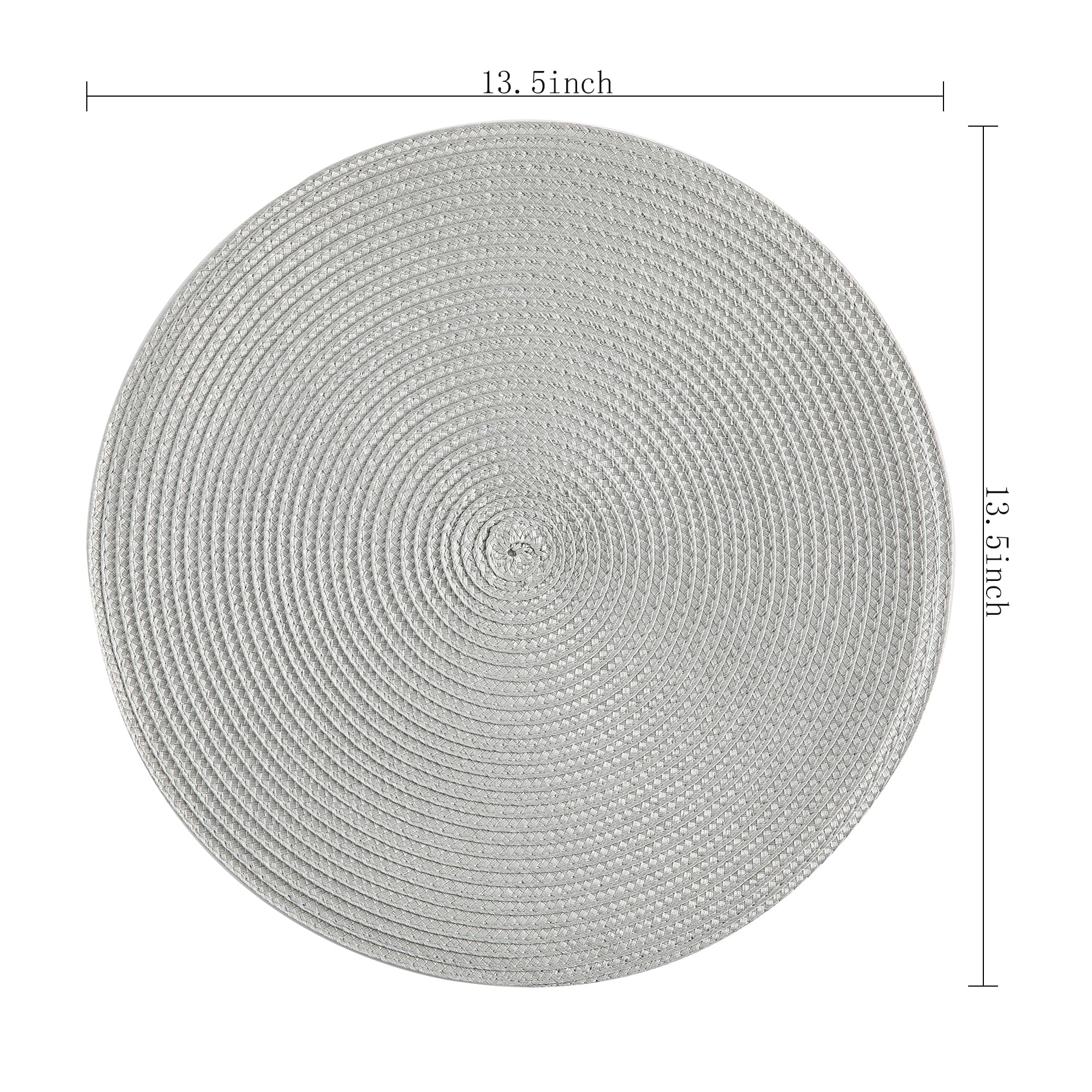 Round Placemats, Crossweave Heat Resistant Classic Woven Round Place Mats Diameter 13.5 inch for Kitchen Table Set of 6 (Light Gray)
