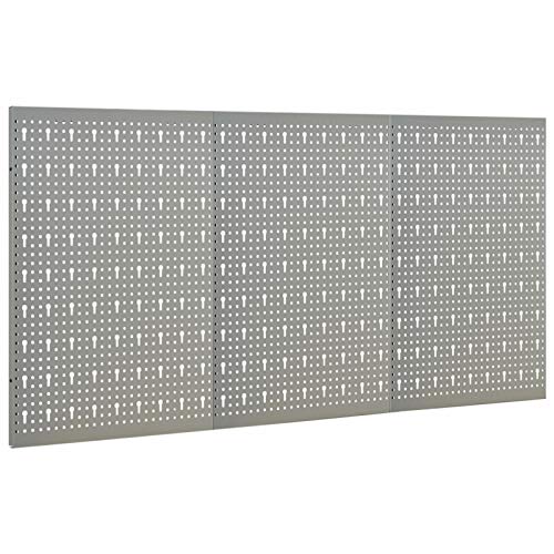 Tidyard 3 Piece Wall-Mounted Peg Boards, Steel Wall Panels with Holes, Metal Tool Pegboards Storage Organizer Gray for Garage, Workbench, Workshop 47.2 x 22.8 x 0.4 Inches (L x W x T)