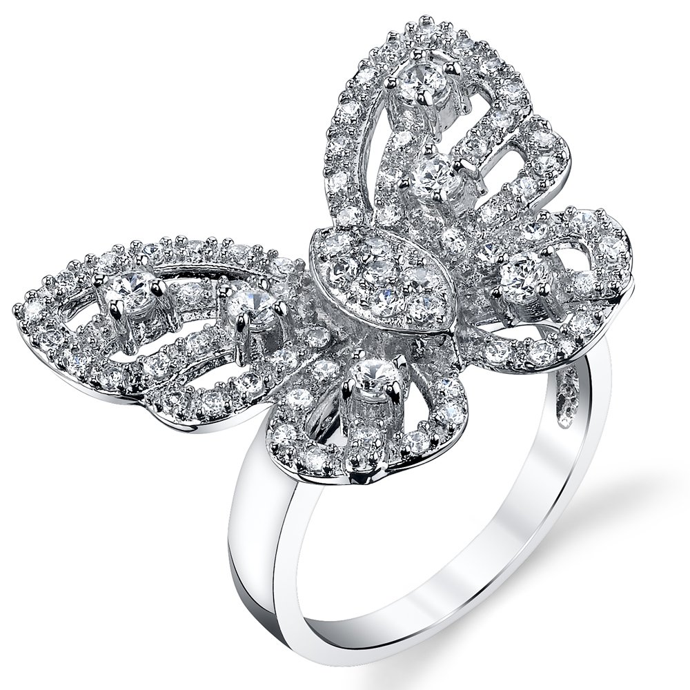 Metal Masters Sterling Silver 925 Butterly Ring With Cubic Zirconia CZ