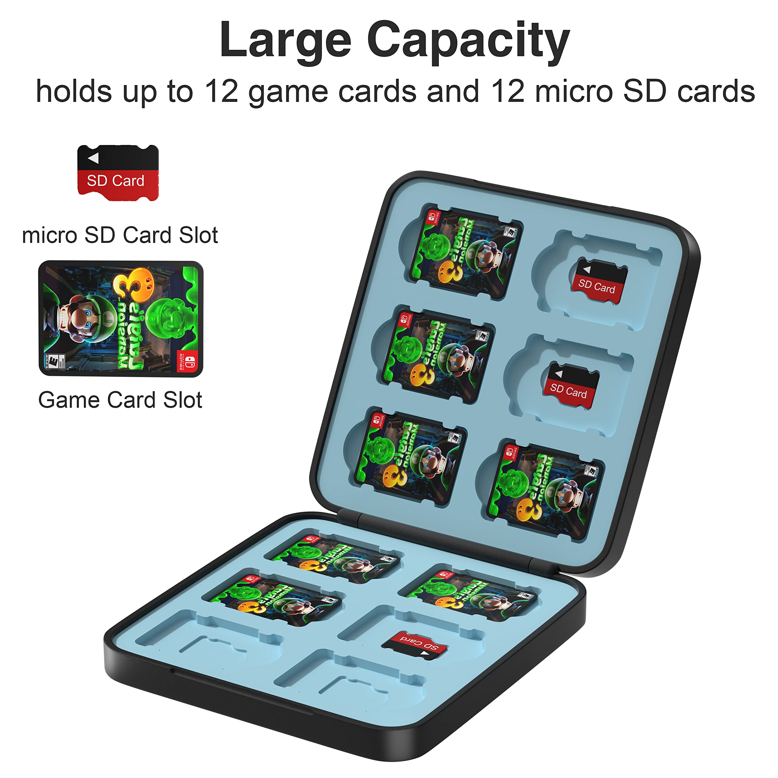 Uwayor Game Card Case for Nintendo Switch & Switch OLED Game Card or Storage Micro SD Cartridge Cards, Soft Lining Rubber, Hard Shell Protective Portable Game Case Holder (12 Slots)