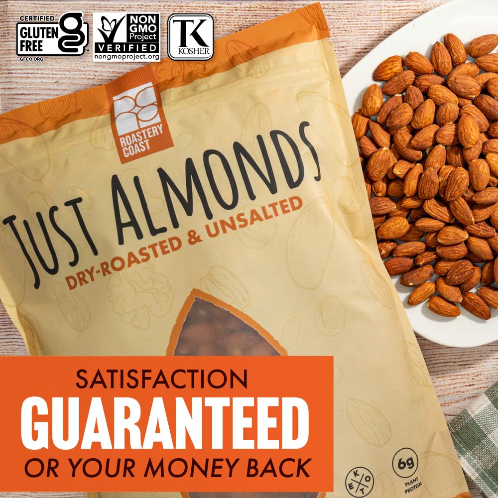 Roastery Coast - Daily Nuts Just Roasted Almonds | Almonds Bulk 3 LB | Unsalted Nuts| Slow Dry Roasted | Steam Pasteurized | Plant Protein | Gluten Free | Non-GMO | Low carb | Keto Snack | Prime Snack