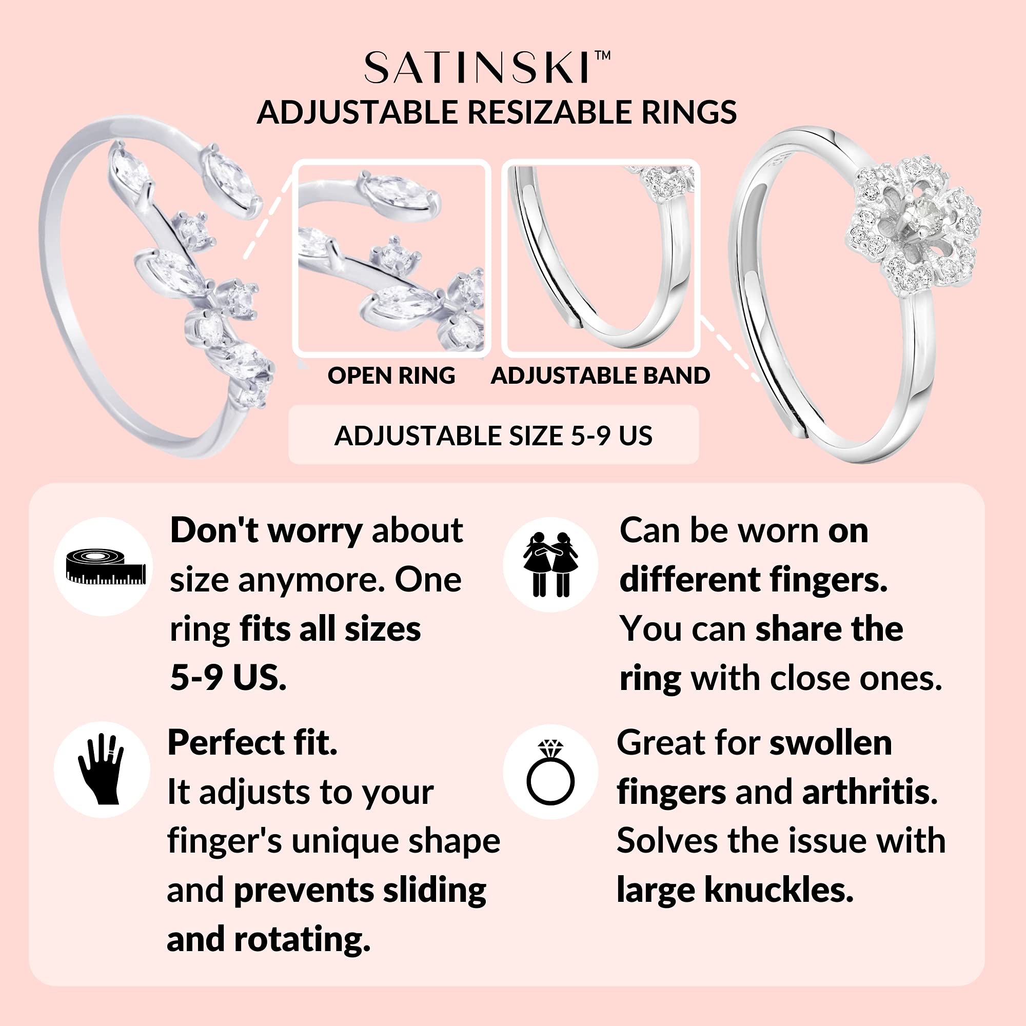 Satinski 18K Gold-Plated Sterling Silver 925 Natural Pearl Triple Claw Adjustable Expandable Ring | Ideal as a Gift for Women | Mother's Day/Birthday/Anniversary… (TRIPLE CLAW)