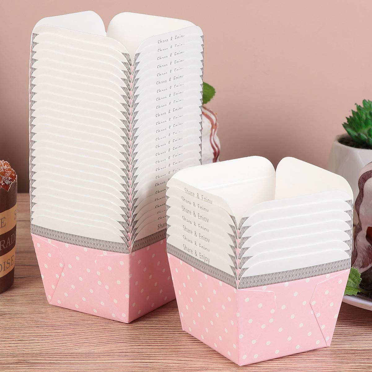 TOYANDONA 100pcs Paper Baking Cup Small Square Cake Wrappers Cupcake Liners Desserts Holders Muffin Cases for Weddings Birthdays Baby Shower (Pink)