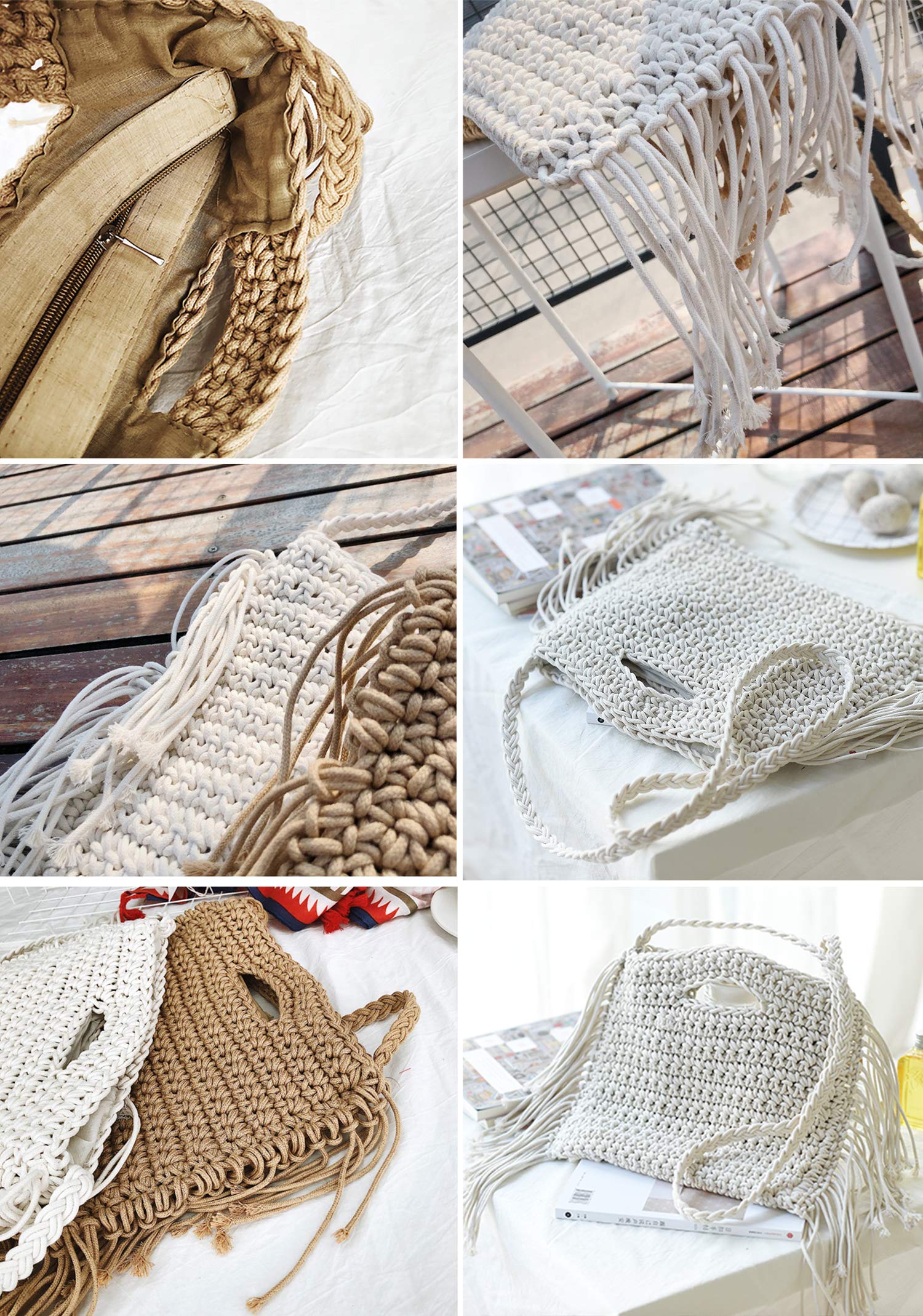 Nice Pies Solid Color Tassel Summer Beach Bag Tote Braided Handbag Women Weave Grass Bag for Travel Everyday Use
