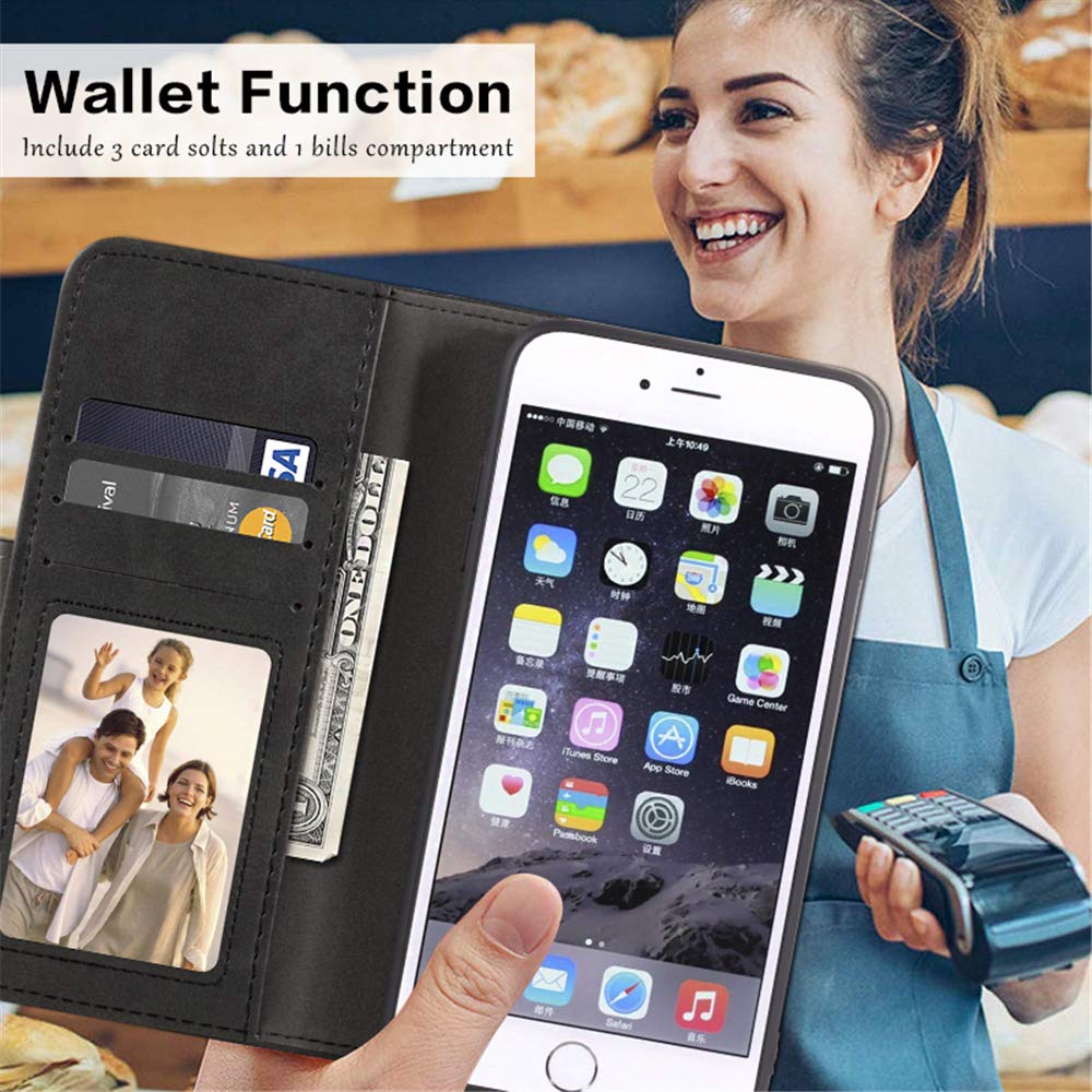 Shantime Tecno Pova 2 Case, Leather Wallet Case with Cash & Card Slots Soft TPU Back Cover Magnet Flip Case for Tecno Pova 2 (6.9In), Black
