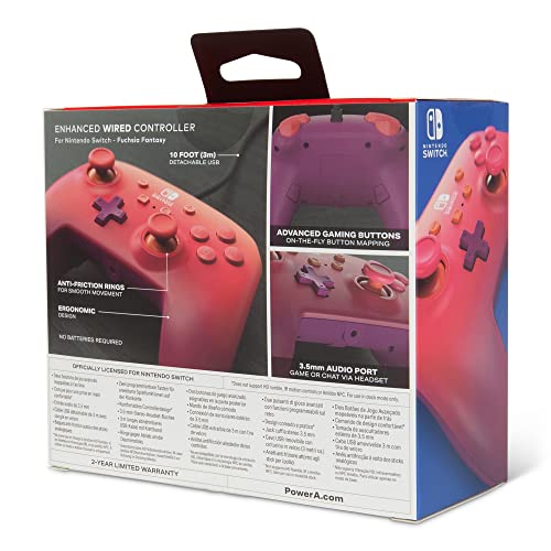 PowerA Enhanced Wired Controller for Nintendo Switch - Fuchsia Fantasy, pink, red, purple, gamepad, wired video game controller, gaming controller