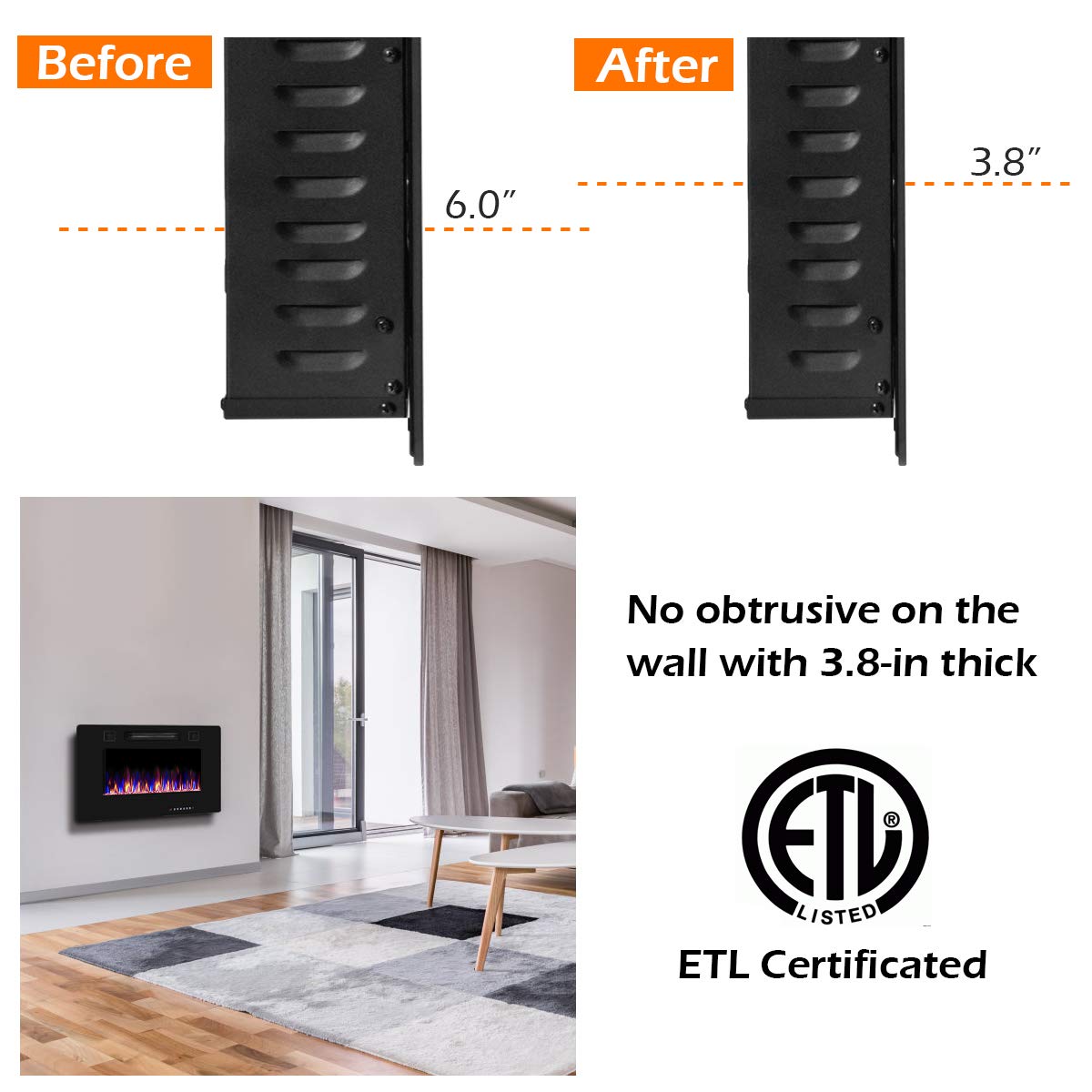 S AFSTAR 30 Inches Electric Fireplace Insert, 750W/1500W Recessed Electric Fireplace w/ 12-Adjustable Flame Color & Speed, Remote Control, Timer, Touch Screen, Electric Fireplace Heater (30β x 18.11β)