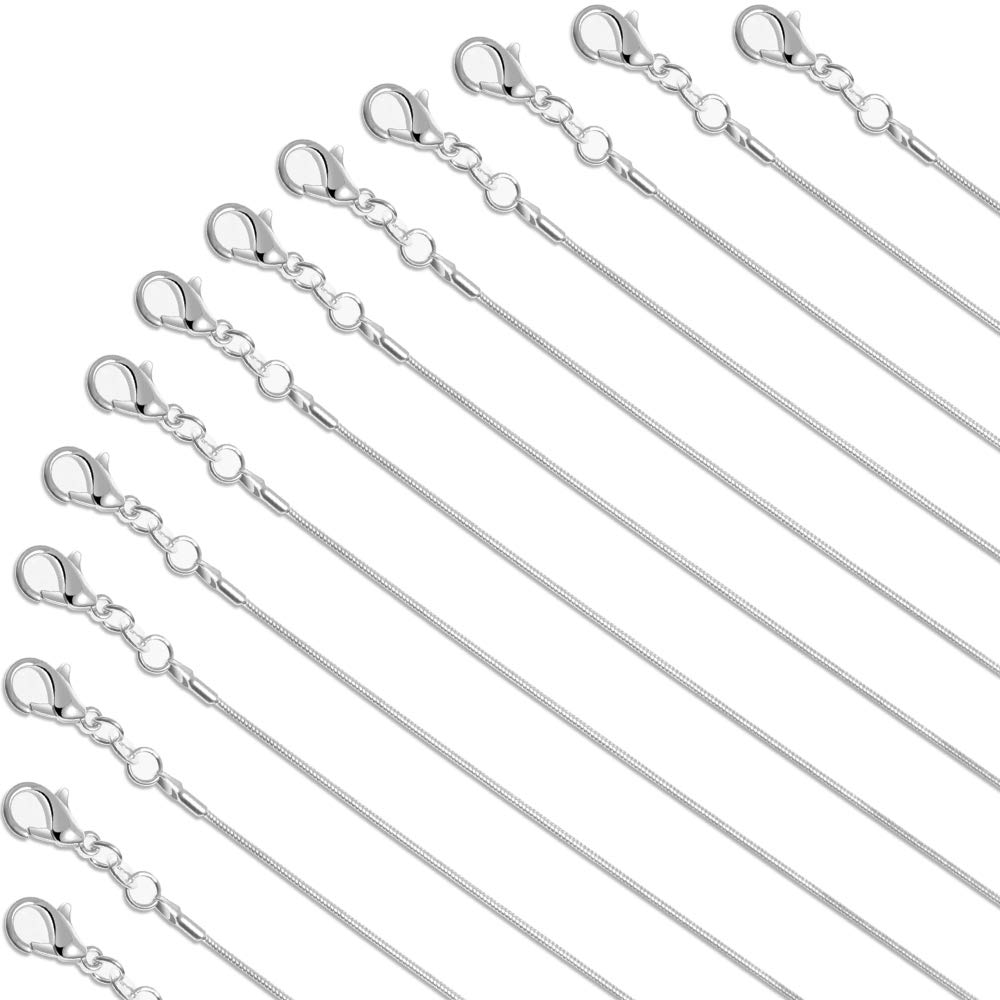 Paxcoo 30 Pack Bulk Necklace Chain Silver Plated Necklace Snake Chains for Jewelry Making, 1.2 mm (24 Inches)