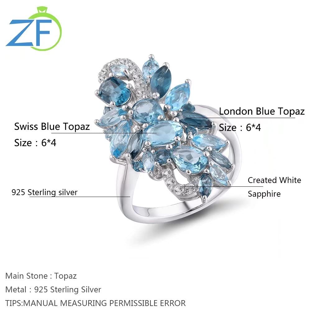 supermodel Natural Natural Blue Topaz London Blue Topaz Created White Sapphire Gemstone Rings 925 Sterling Silver Handmade Gem Ring Mother Gift for Women Size 7