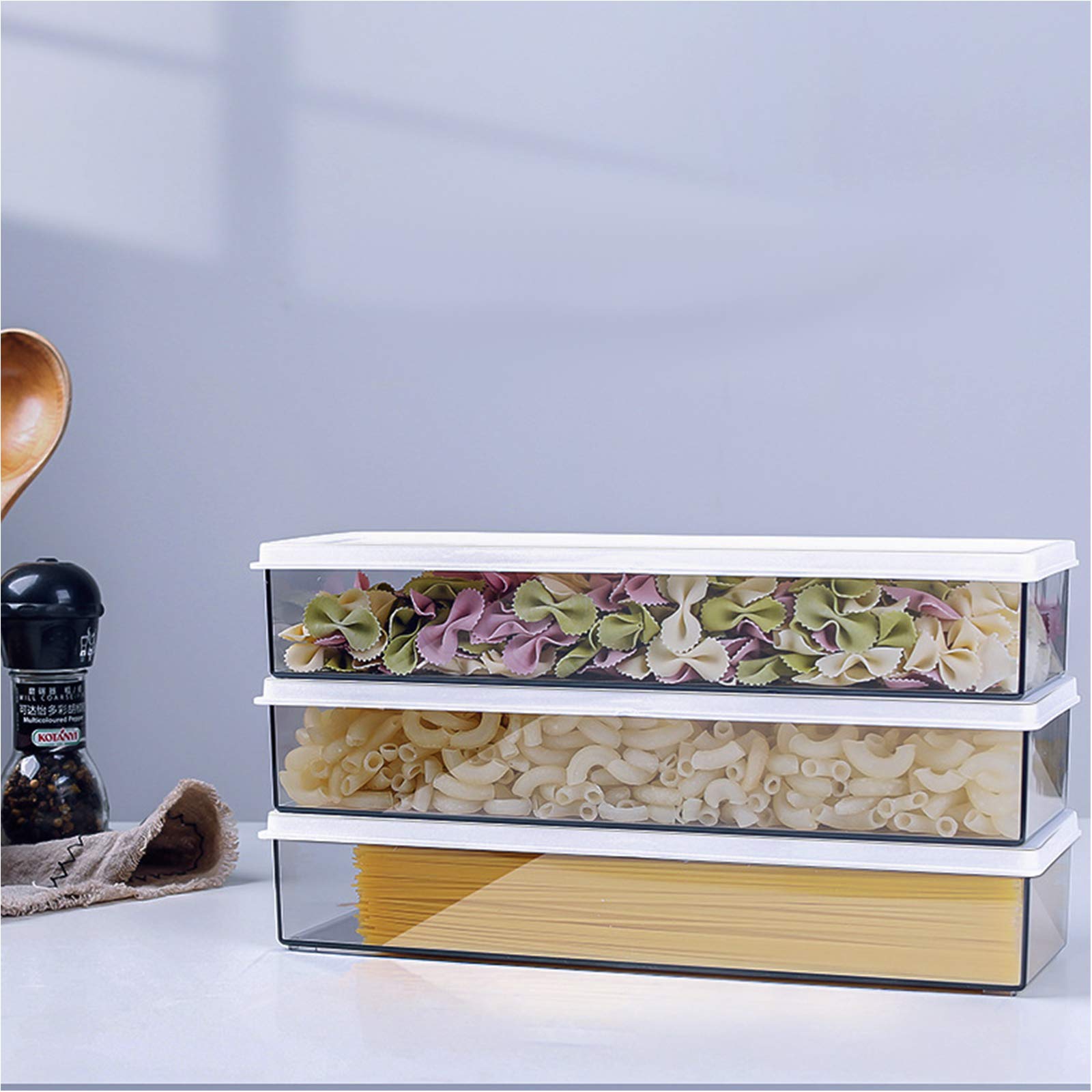 Set of 2 Pcs Clear Plastic Pasta Storage Containers with Lid, Rectangular Spaghetti Storage Containers, for Kitchen Pantry Organization