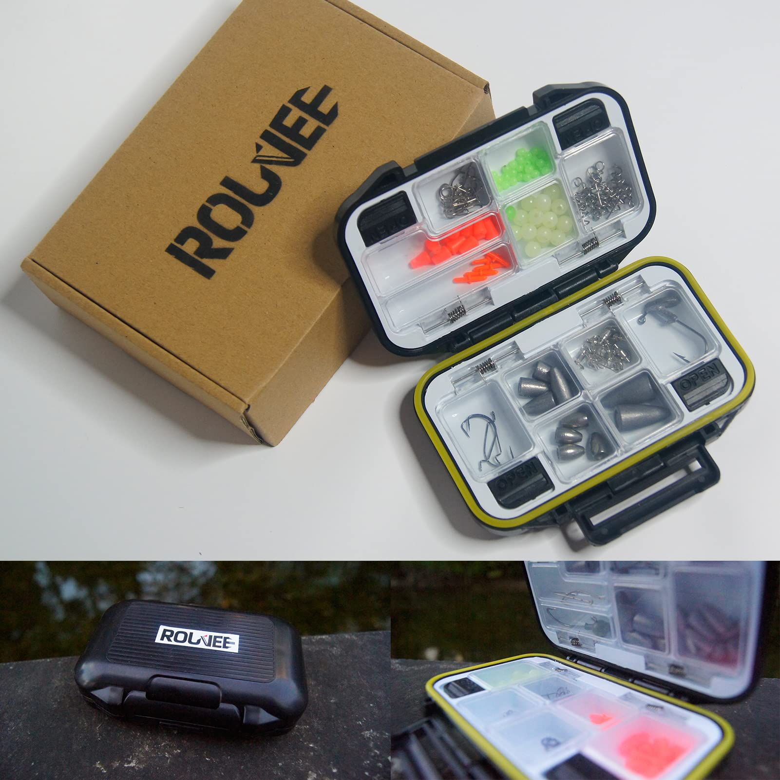 ROUVEE Waterproof Fishing Lure Box,Waterproof,2-Sided,Fishing Lure Box,Small Mini Box Storage Containers