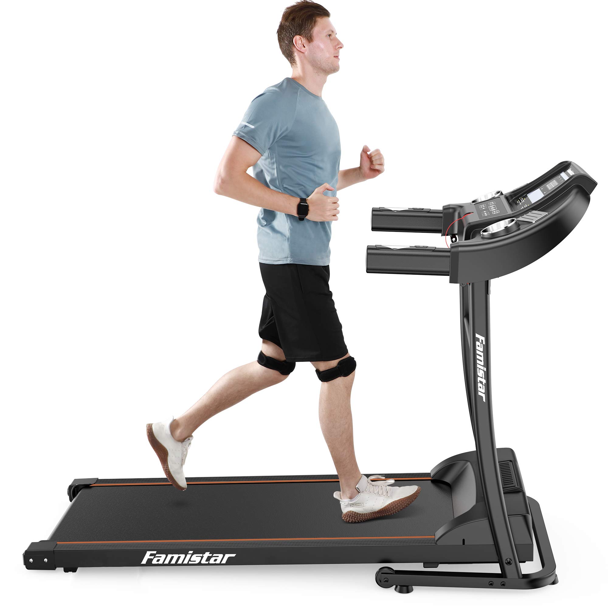 Portable Electric Folding Treadmill, Famistar Motorized Running Jogging Machine with LED Display, Rolling Wheels, Built-in MP3 Speaker, 12+3 Modes Fits All Family Home Workout