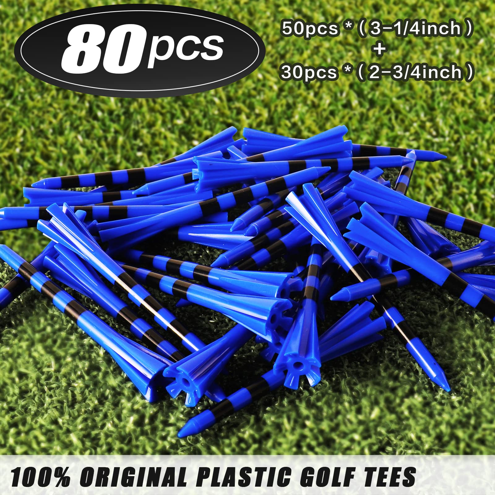 ToVii 3-1/4" Plastic Golf Tees 80 Pack | Reduces Friction & Side Spin 5 Prongs Golf Tees plastic (Orange/Blue)