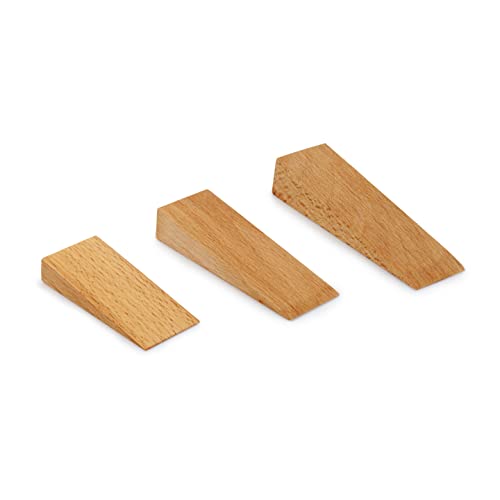R&R SHOP - FSC Wooden Wedge Door Stop with Original 3M Adhesive - Set of 4 (Beech, S)