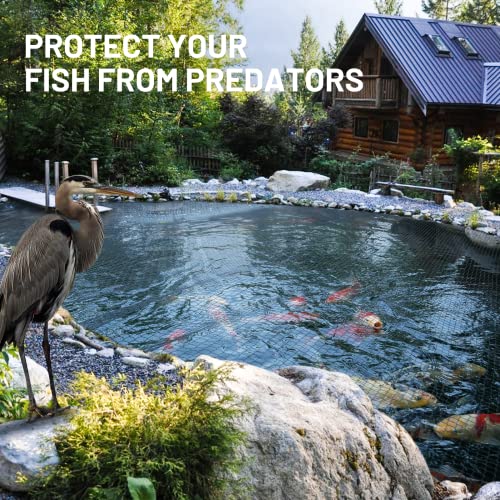 PatioGem Pond Netting, 15β x 20β Pond Netting for Koi Ponds, Durable & Sturdy Pond Net to Catch Leaves & Debris, Drive Herons, Raccoons, Cats & Predators Away, Handy Accessories Included (3/8β Mesh)