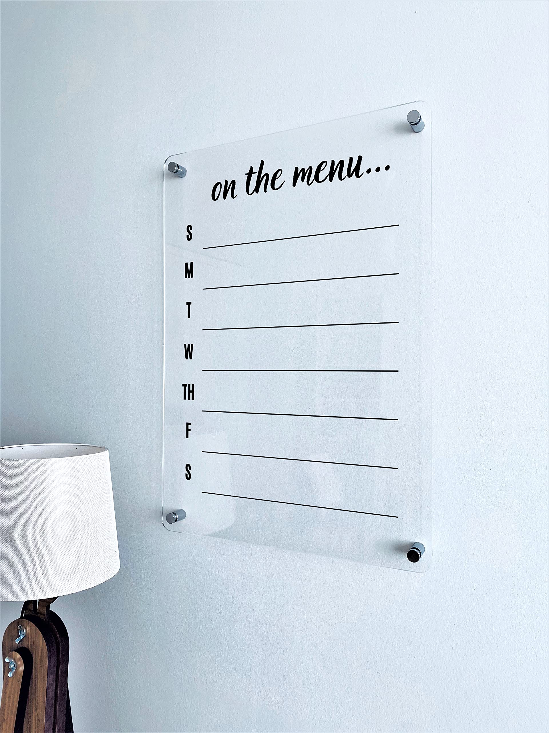 Menu Planner Acrylic Weekly Wall Calendar - Personalized Dry Erase Board, Menu Board for Wall, Weekly Calendar, Housewarming Gift, Menu Board for Kitchen (14"x18", Standard Package)