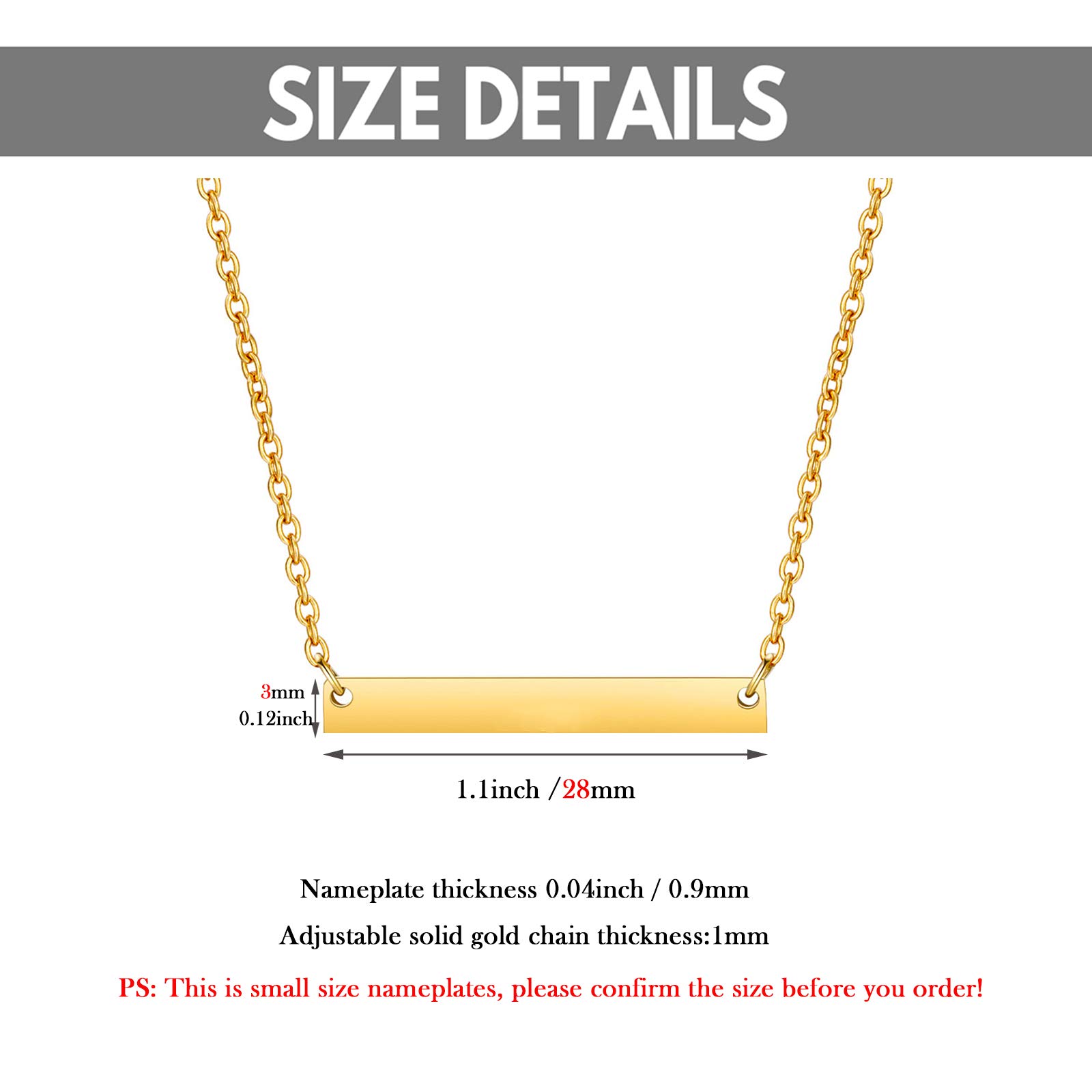MRENITE 10k 14k 18k Solid Yellow Gold Personalized Horizontal Bar Necklace β Engravable Blessings Letters Nameplate Bar Pendant - Custom Any Name Gift for Women (Slim Bar)
