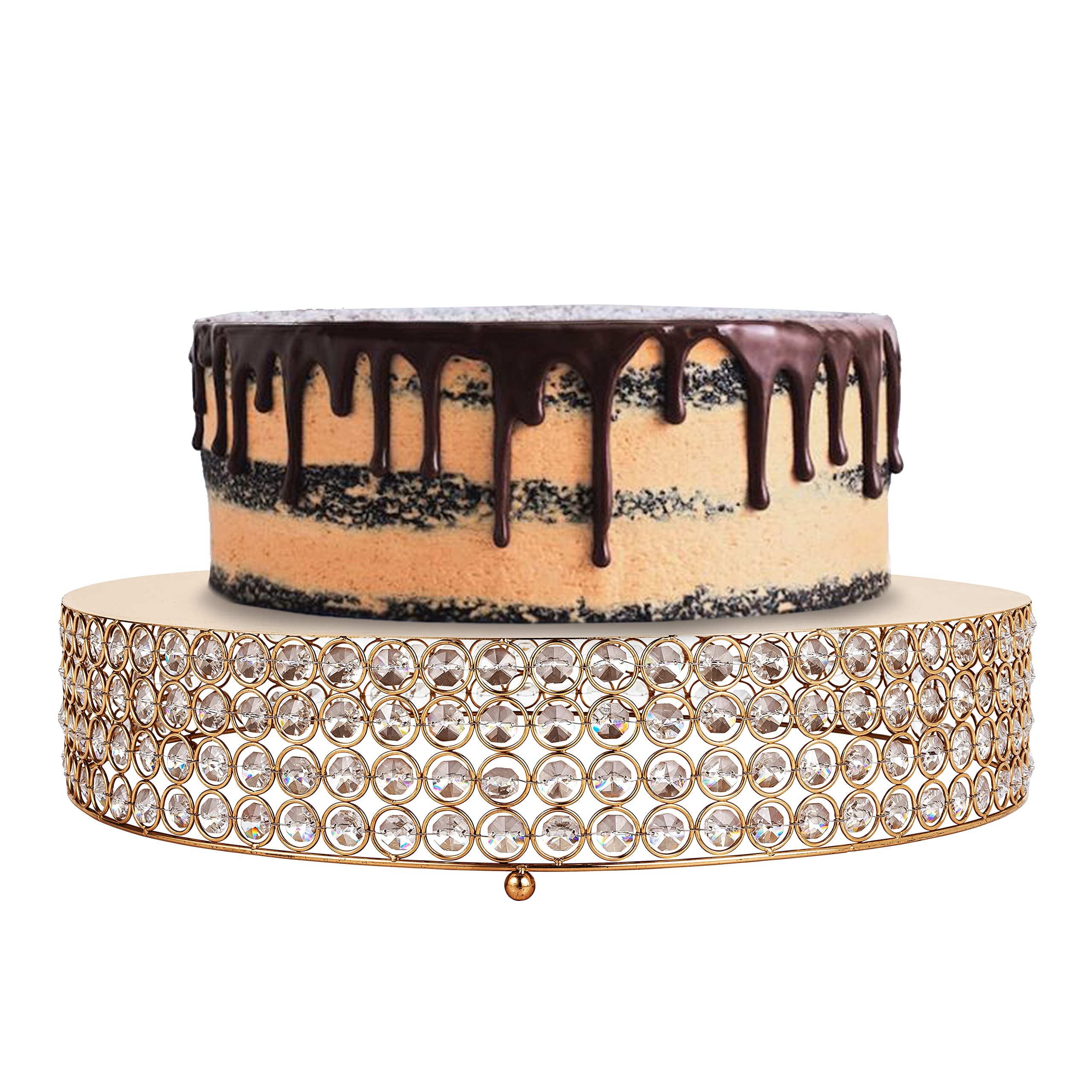 Simply Elegant - 18" Round Crystal Beaded Cake Stand, Large Cake, Dessert Cupcake Pastry Candy Display Plate for Wedding Event Birthday Party Celebration - Gold