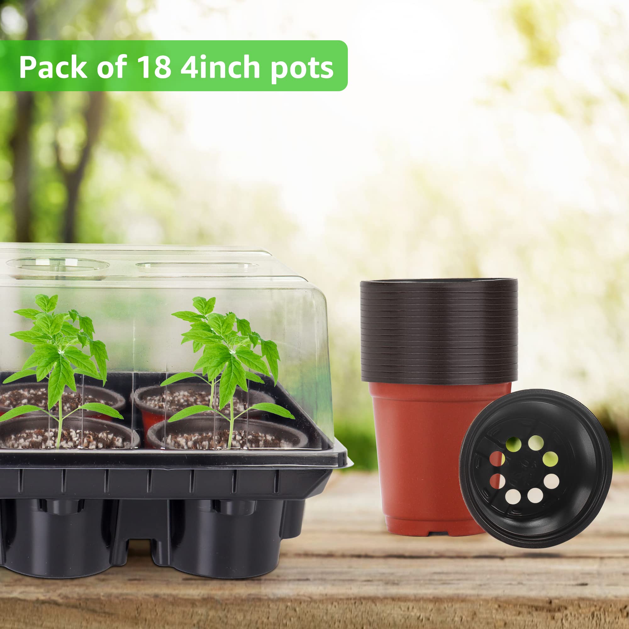 MIXC Seed Starter Tray,3 Packs Seed Tray with Humidity Dome,Black Seed Starter Kits with 18 Pcs 4 inch Nurserty Pots and 10Pcs Plant Labels Greenhouse Germination Kit for Seeds Growing Starting