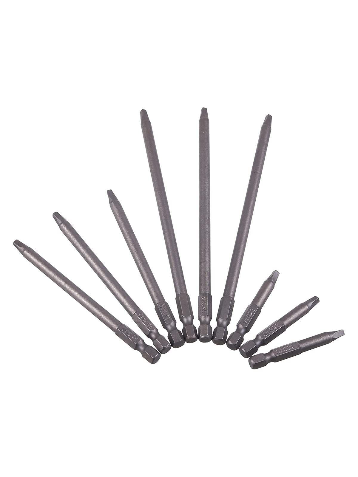 Rocaris 9 Pack 1/4 Inch Hex Shank Long Magnetic Square Head Screwdriver Bits Set Power Tools SQ2 For Poket Hole Jig- 2 inch, 4 inch, 6 inch