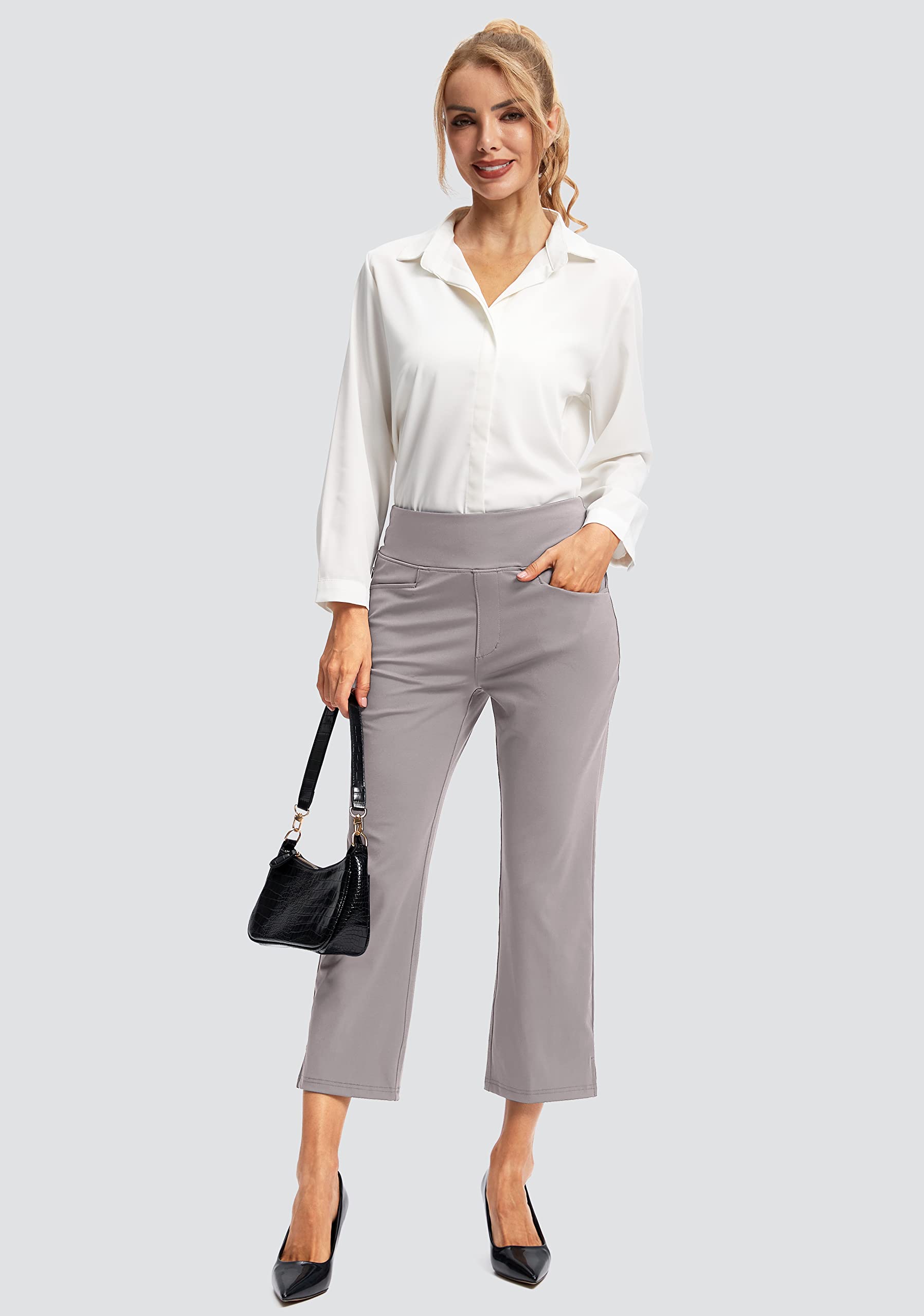 Soothfeel Women's Golf Pants with 5 Pockets High Waisted Stretch Sweatpants Travel Athletic Work Ankle Pants for Women (Dusty Grey, L)