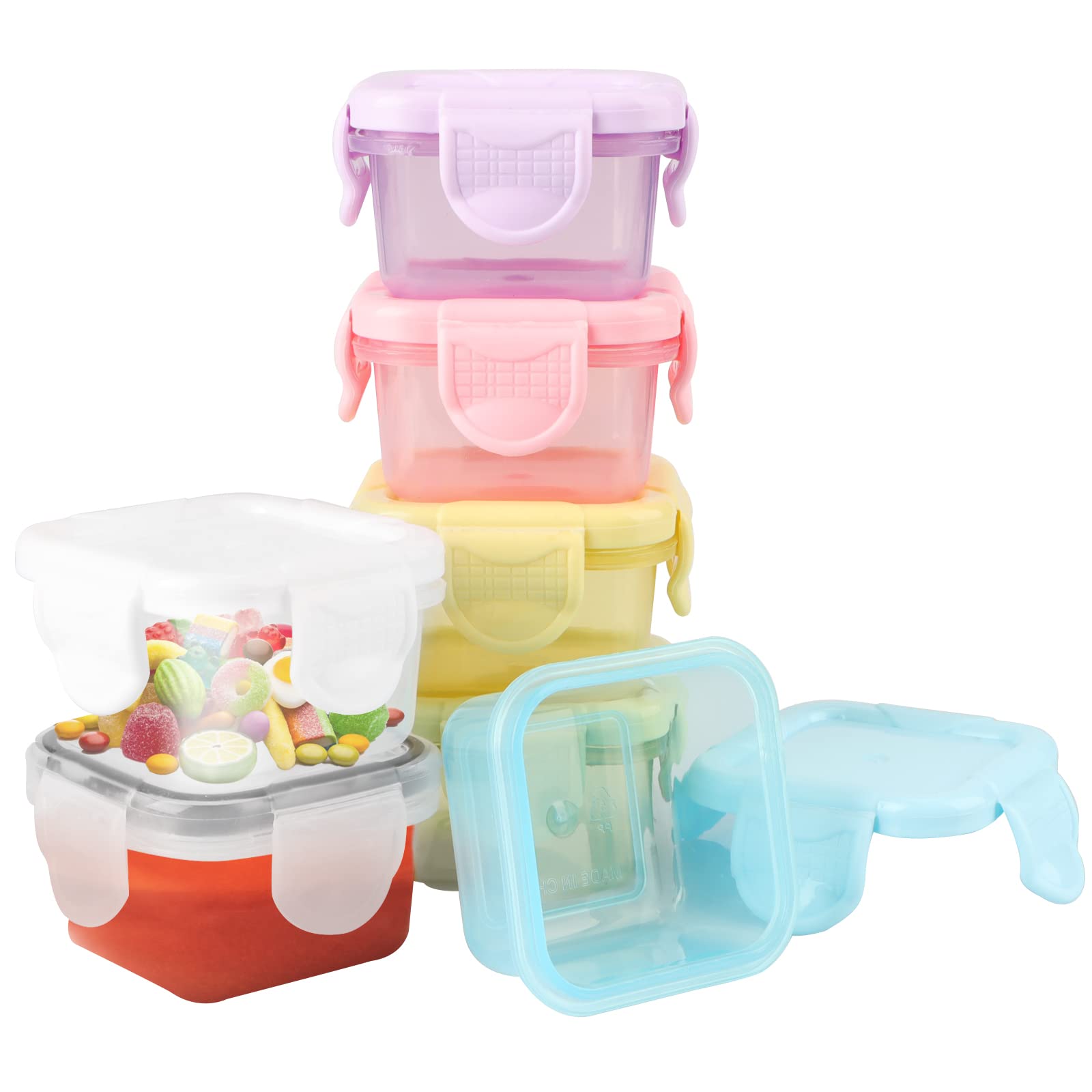 TPNB 7 Pcs Dressing Containers for Lunch Box,2.11oz Small Condiment Containers with Lids Leakproof Reusable Salad Dressing Container To Go for Adults Kids Lunch Box Picnic Travel, 60 ML