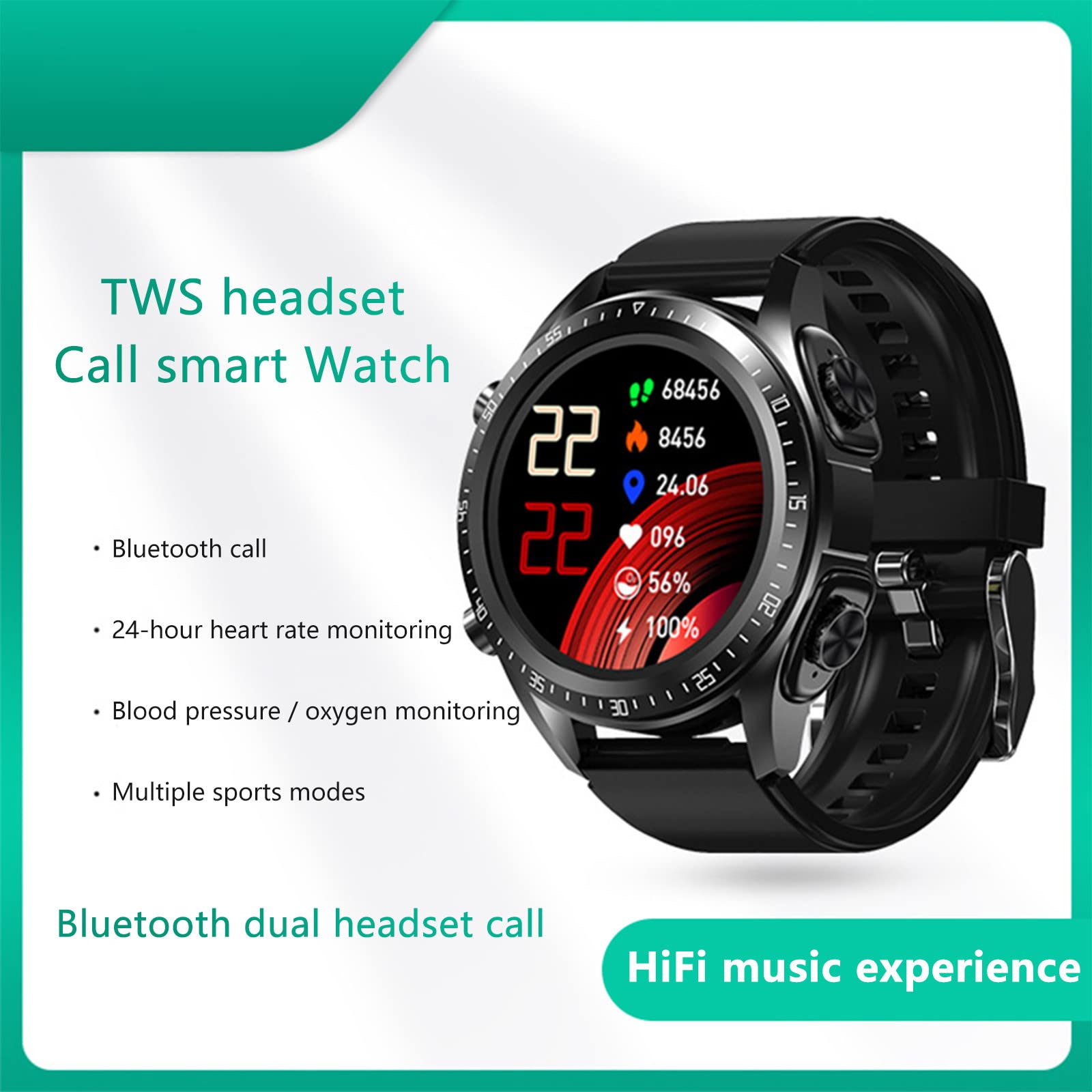 YaYiYa Mens Womens Smart Watch with Earbuds for Android Phones iOS Activity Tracker and Smartwatch with Text and Call for Men Women, Calories Heart Rate Step A