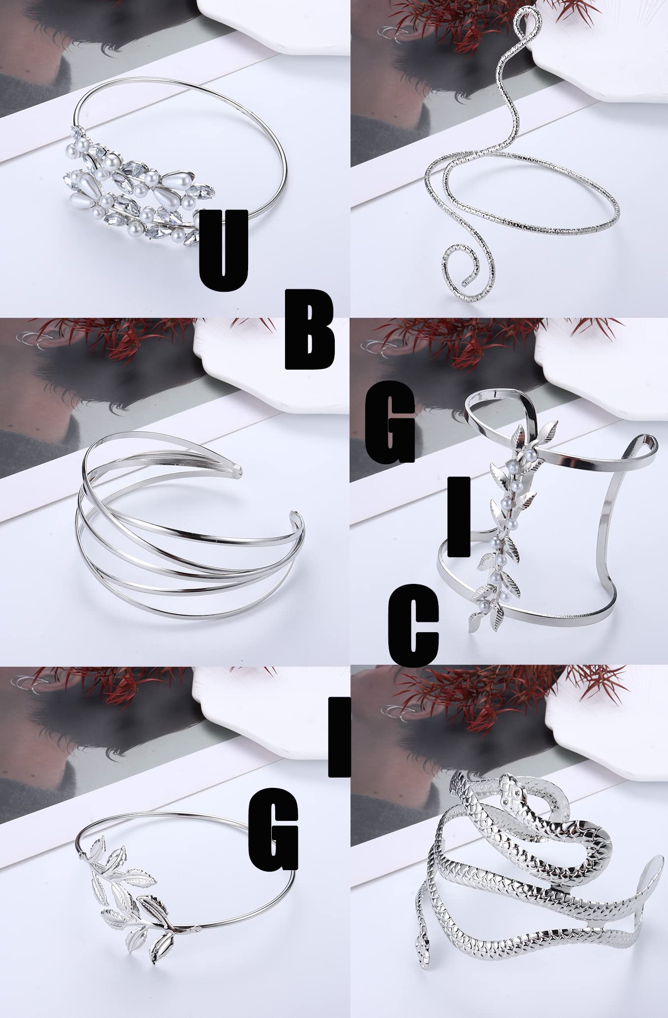 UBGICIG 6Pcs Arm Cuff Upper Arm Bangle Cuff Bracelet Open Arm Cuff Jewelry For Women Adjustable Armlet Armband Set Goddess Costume Accessories