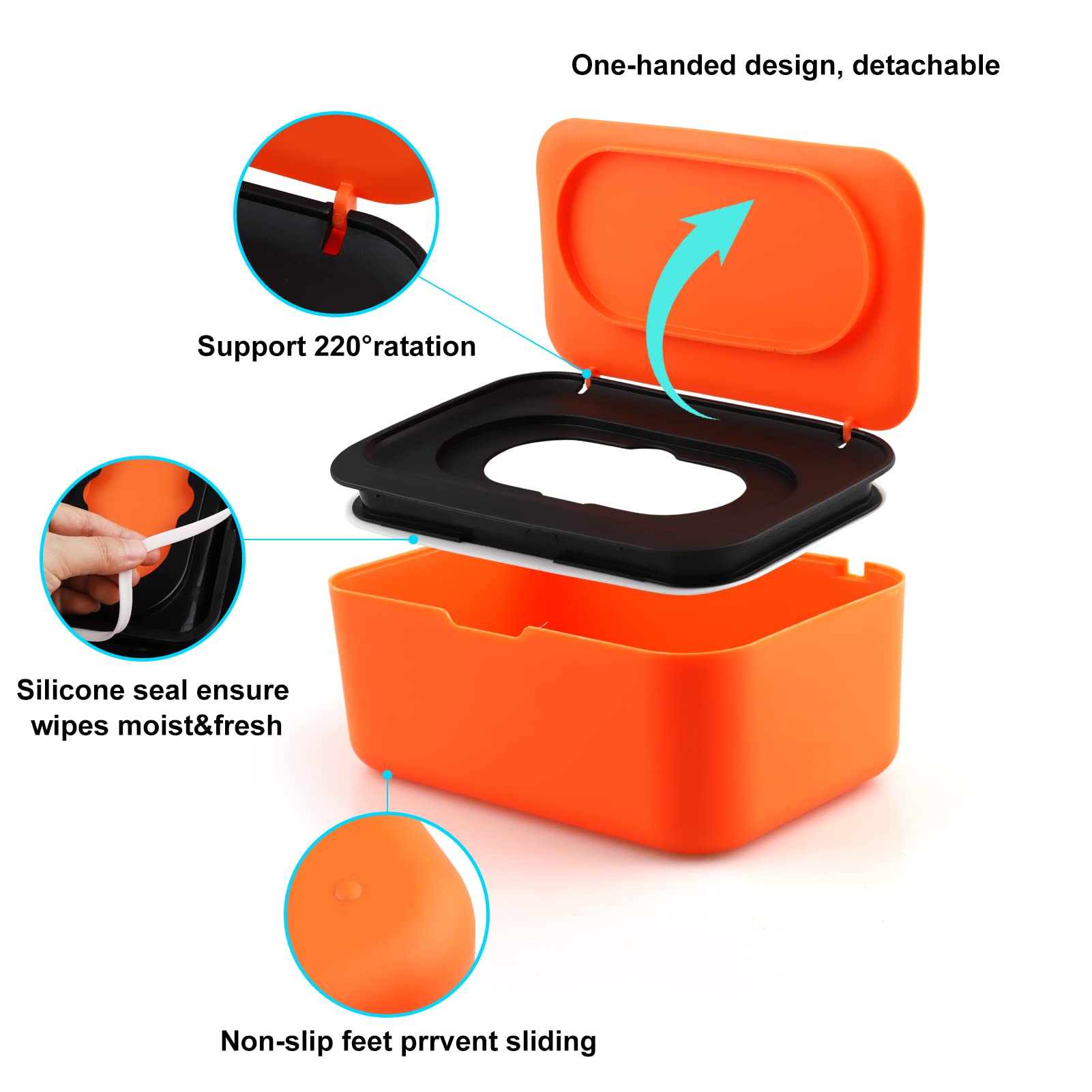 Wipes Dispenser, Wipe Holder for Baby & Adult, Wipe Container,Keeps Wipes Fresh,Far from Dirty Wipes,Non-Slip,Easy Open & Close Wipes Pouch Case (Black)