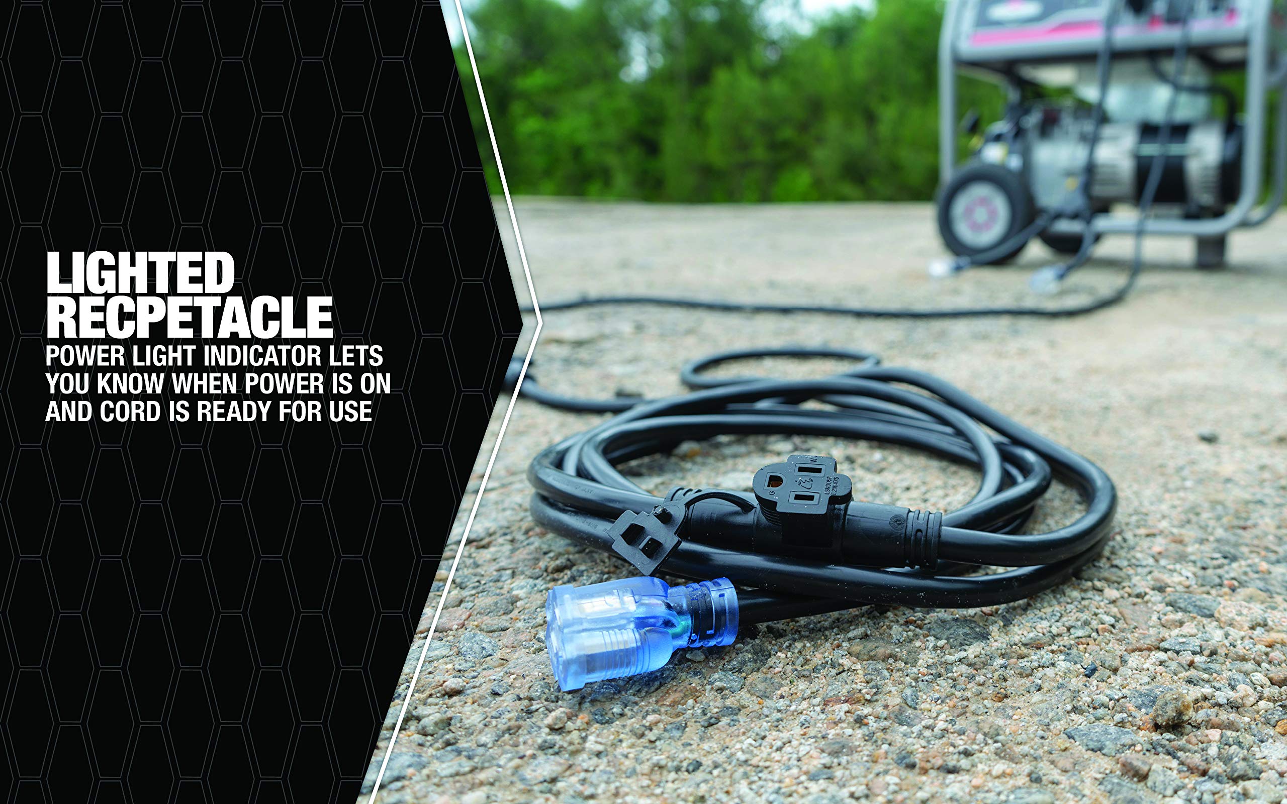 Southwire 65039101 12/3 50-Ft. Generator Power Cord, Black 6-Outlet