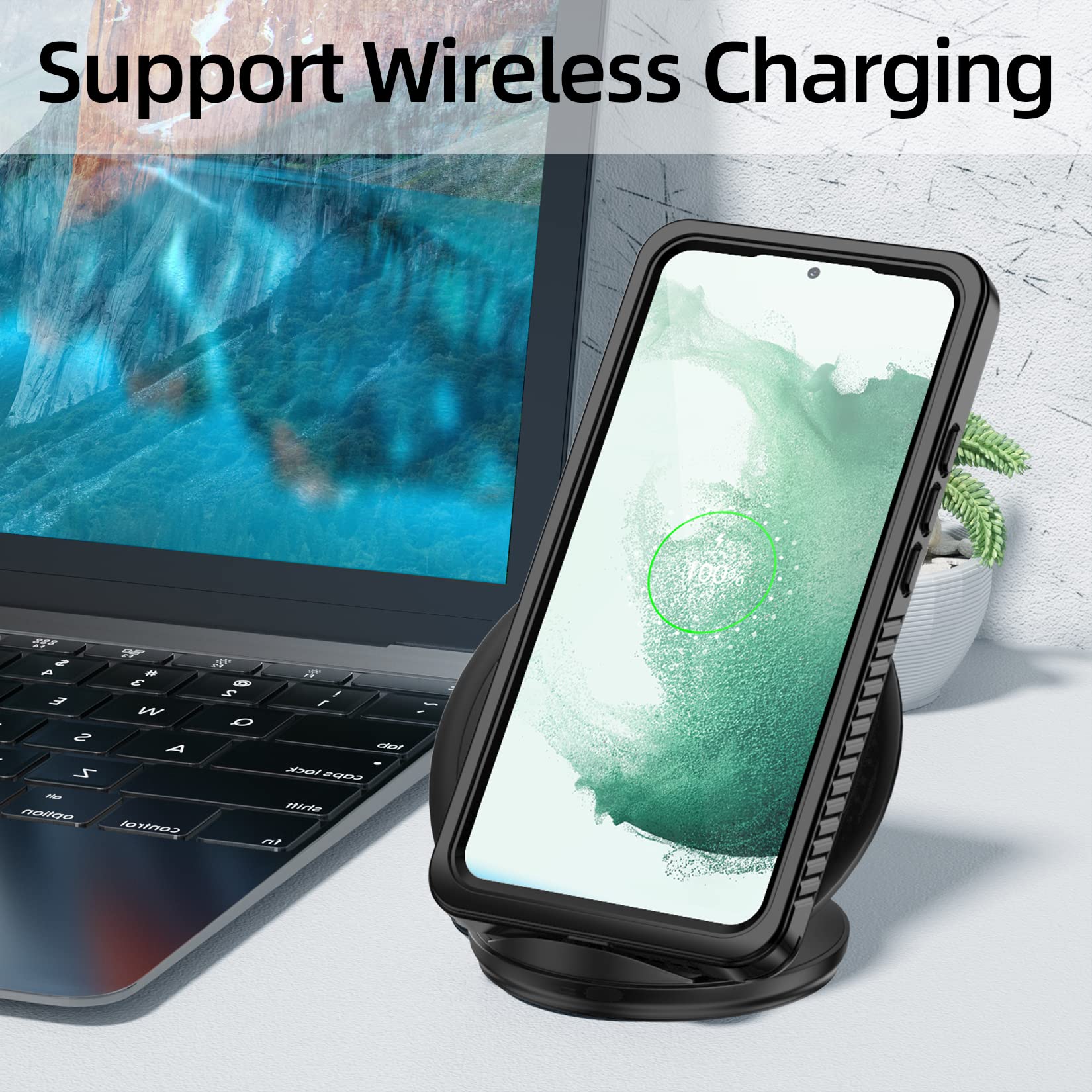 SPIDERCASE for Samsung Galaxy S22 Plus Case Waterproof, Built-in Screen Protector 360° Full Body Protective IP68 Underwater Dustproof Shockproof Case for Samsung Galaxy S22 Plus 5G 6.6’’,Black