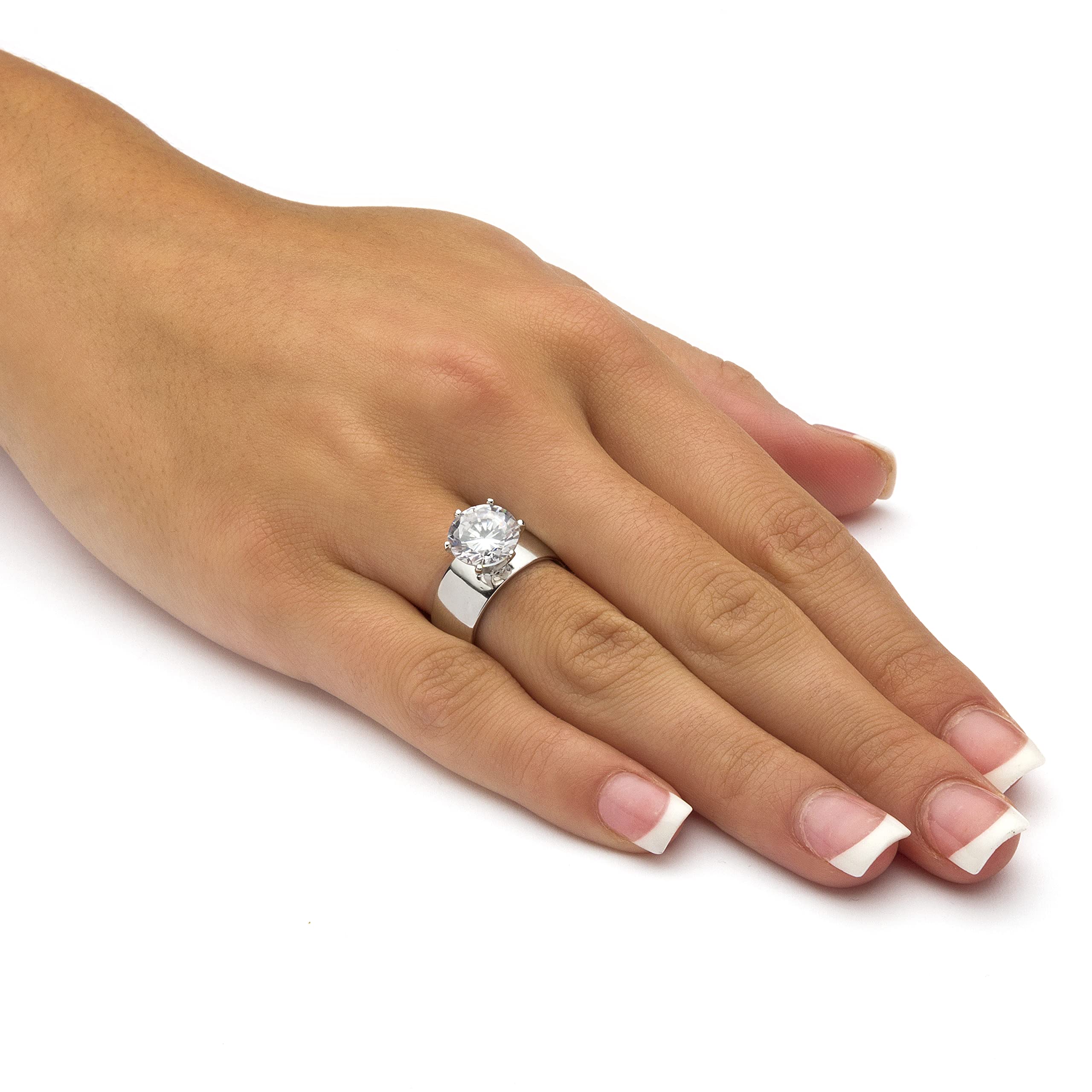 PalmBeach .925 Sterling Silver or 14k Yellow Gold Plated Round White Cubic Zirconia Solitaire Engagement Ring Size 10