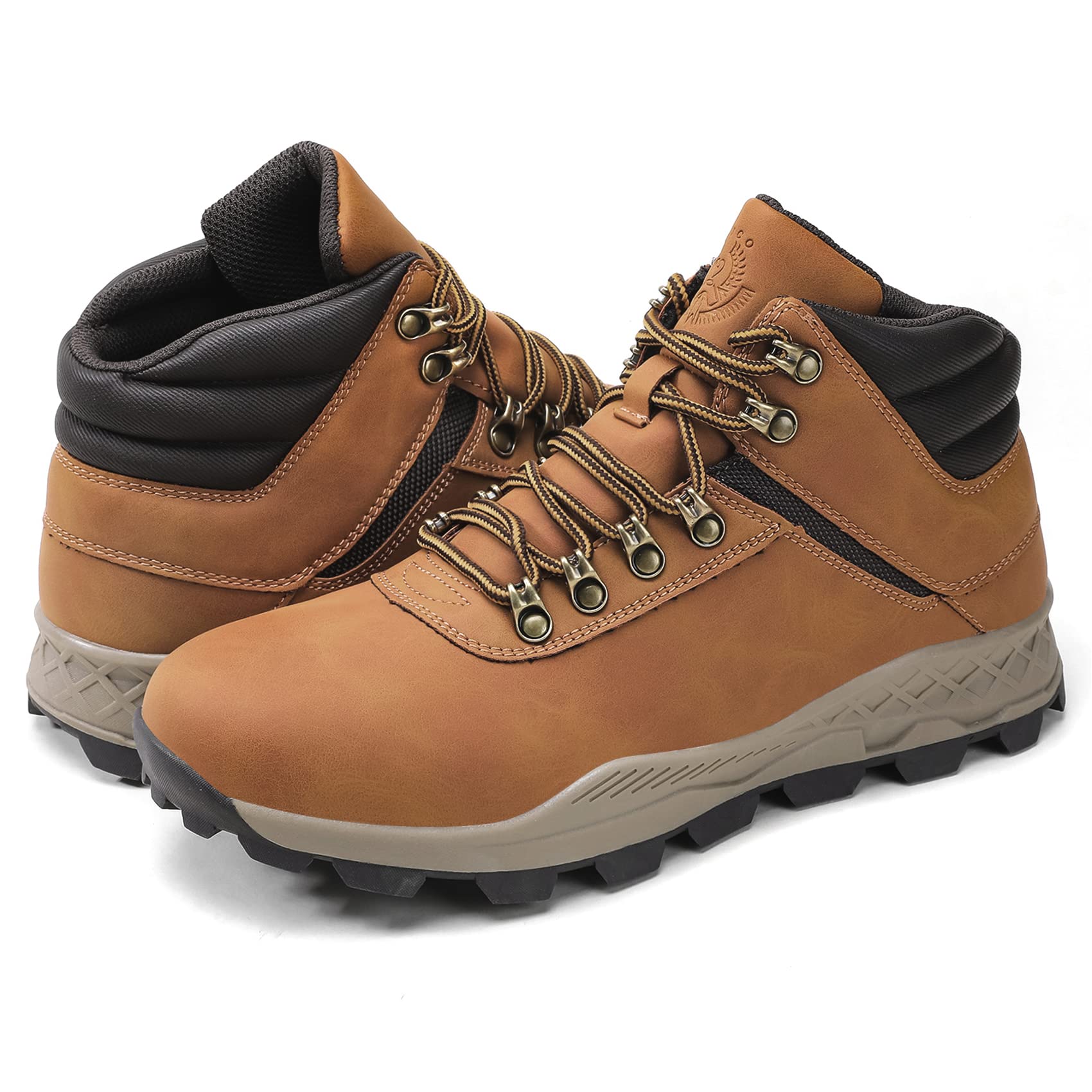 SPOSENS Mens Hiking Boots Lightweight Non Slip Work Boots for Men Water Resistant Ankle Snow Boots Man Mid Hiking Shoe Outdoor Brown, 9.5