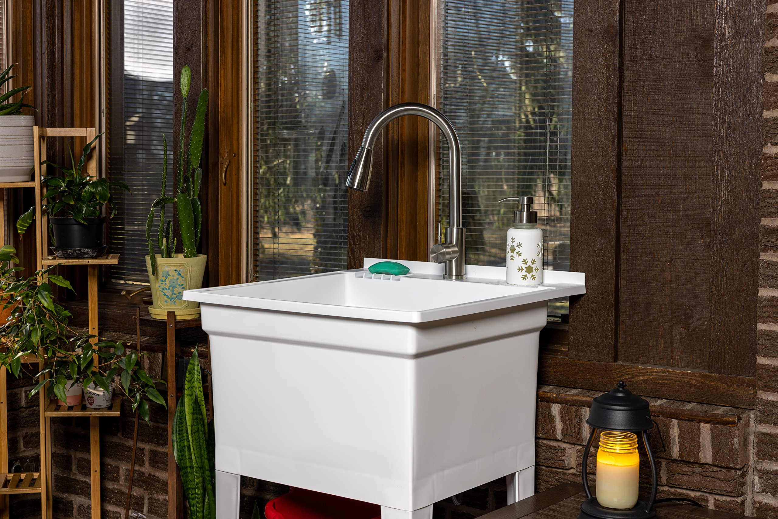 UTILITYSINKS USA-Made Plastic Freestanding 24 in x 24-Inch UtilityTub Heavy Duty Compact Utility Sink Ideal for Workshop, Laundry Room, Garage, Greenhouse, Pet Wash Station (White)