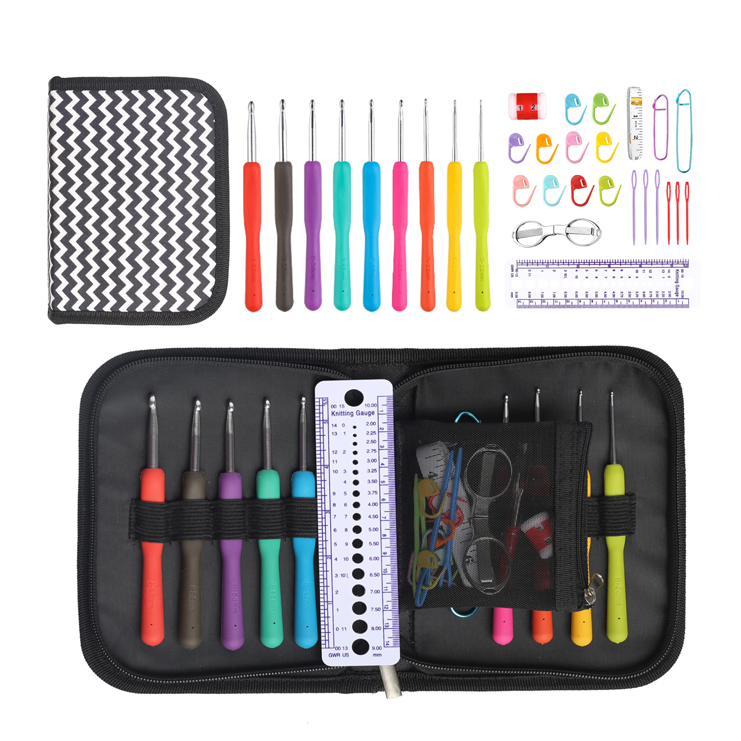 SHAXANO 31 Pcs Crochet Hooks Set, Crochet Kit for Beginners, 9 Size Crochet Hooks with Ergonomic Soft Grip, 22 Crochet Needle Accessories for Crocheting, Knitting and Arthritic Hands