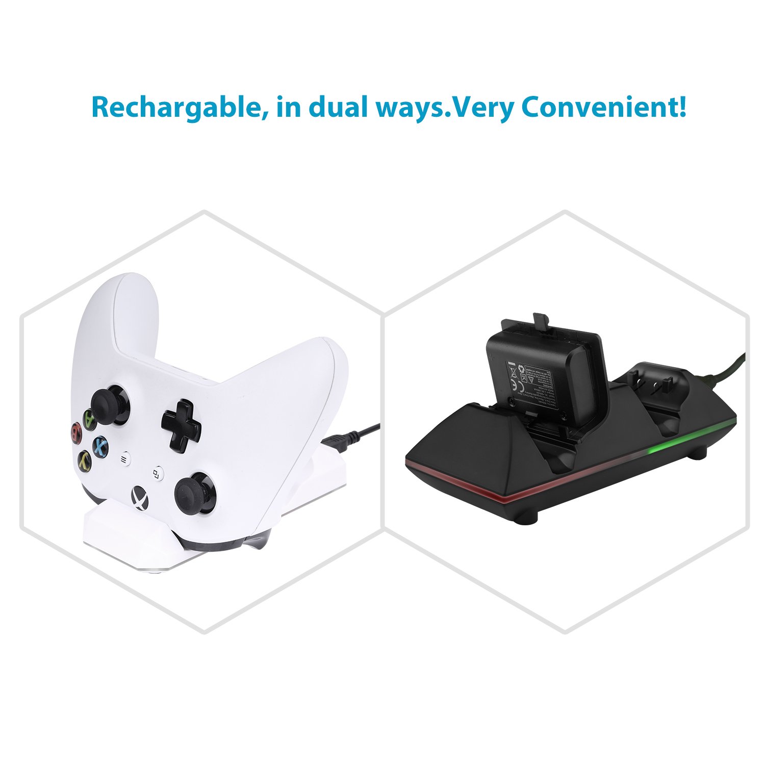 MoKo Xbox One Controller Charger with 2 Rechargeable Battery 800mAh Rechargeable Battery Dual Charging Station for Xbox One/One S/One X/Xbox One Elite Controllers - Black