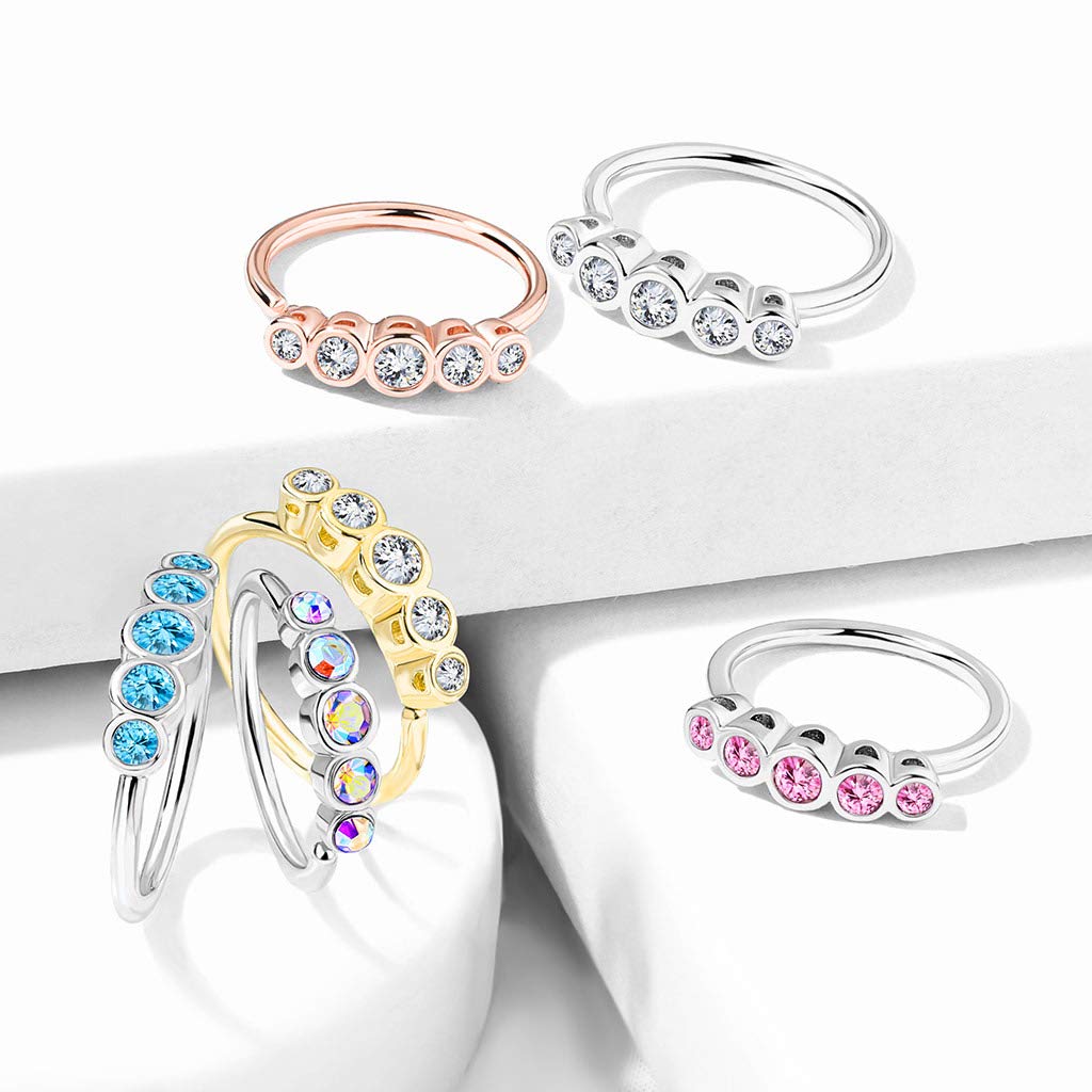 Pierced Owl 20GA Stainless Steel Bezel Set CZ Crystal Bendable Hoop Nose Ring (Silver Tone/Aurora Borealis)