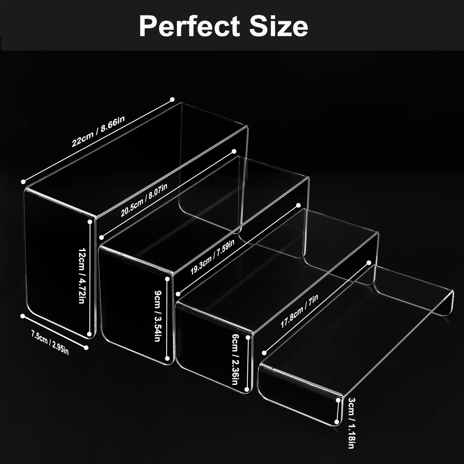 MerryNine 8 Pcs Risers Display Stands, 4-Tier Acrylic Display Stands, Clear Transparent Acrylic Risers For Display Decorative, Buffet, Tabletop Use, Cupcakes, Pop Figures, (Rectangle)