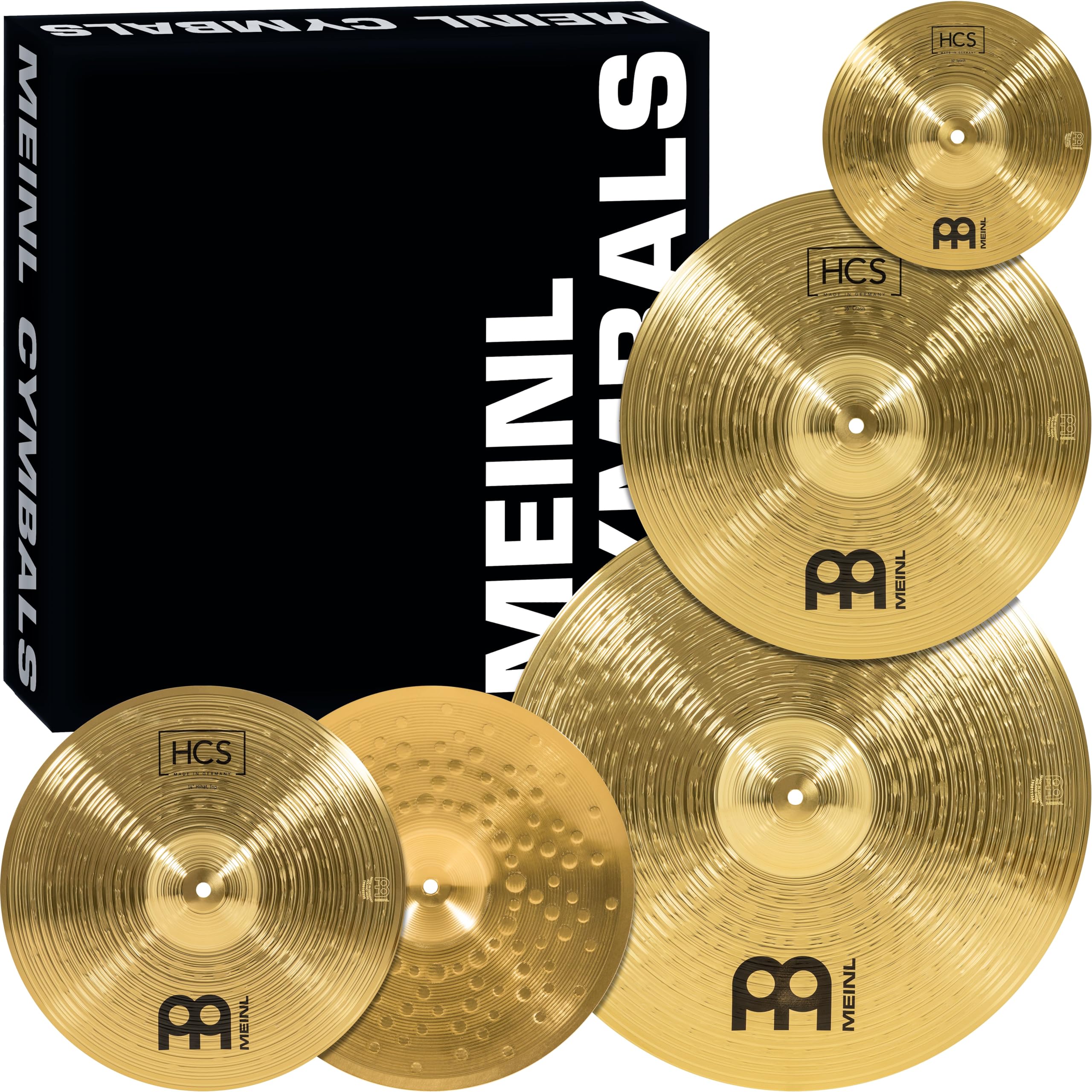 Meinl Cymbal Set Box Pack with 14β Hihats, 20β Ride, 16β Crash, Plus a FREE 10β Splash β HCS Traditional Finish Brass β Made In Germany, 2-YEAR WARRANTY (HCS141620+10)