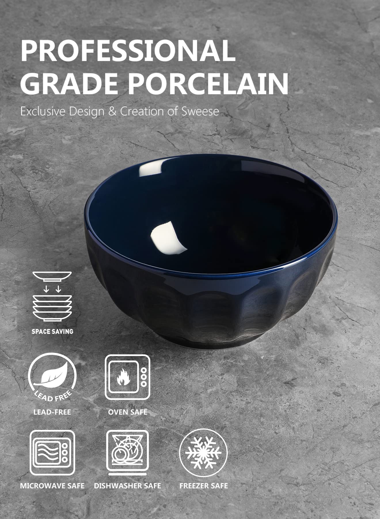 Sweese Porcelain Salad Bowls - 64 Ounce Large Soup Bowls - Serving Bowl for Cereal, Salad and Popcorn - Set of 1, Navy No. 133.103